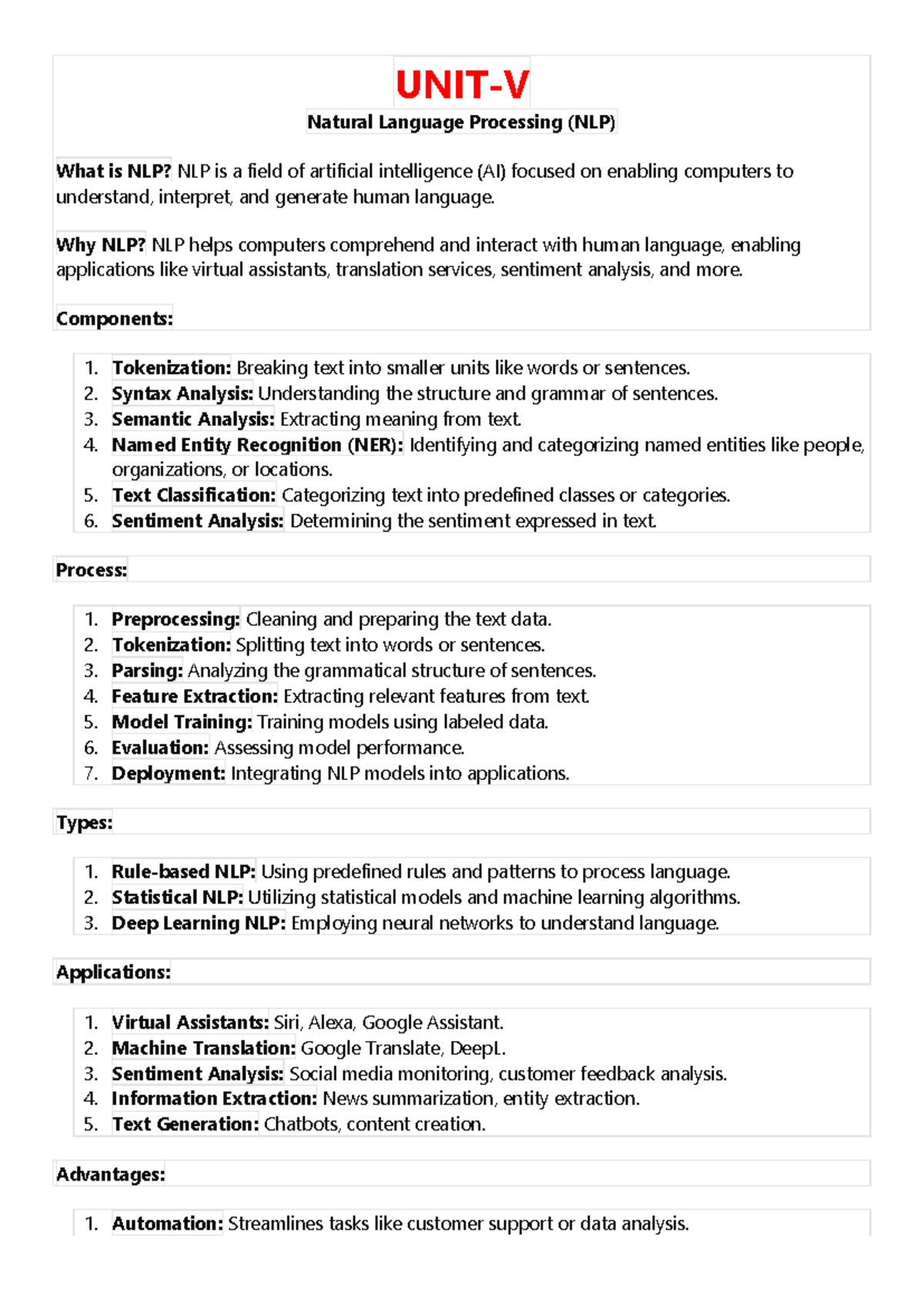 AI-Artificial Network - UNIT-V Natural Language Processing (NLP) What is NLP? NLP is a field of ...