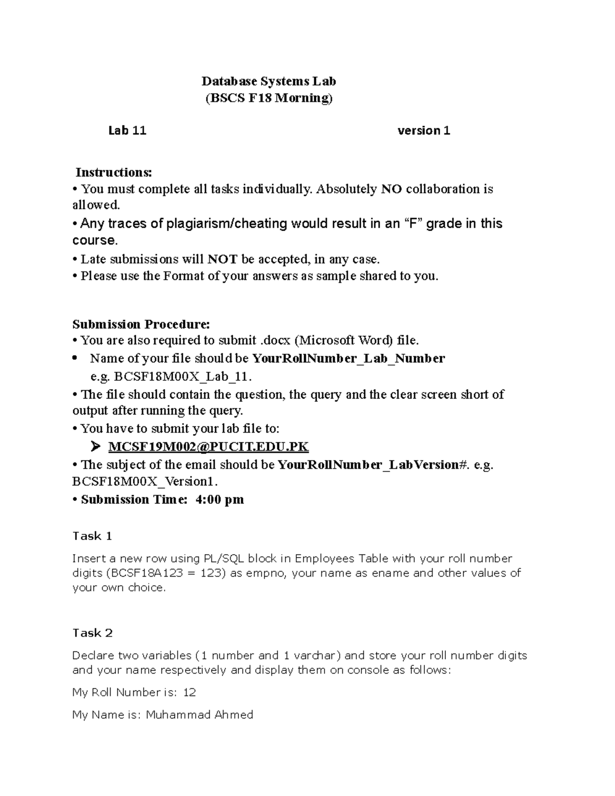 Database Systems Lab Sql Database Systems Lab Bscs F18 Morning Lab
