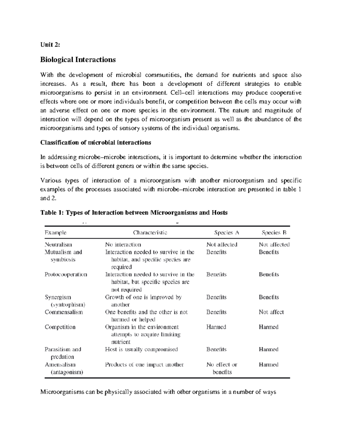 Biological microbial interactions - Unit 2: Biological Interactions ...