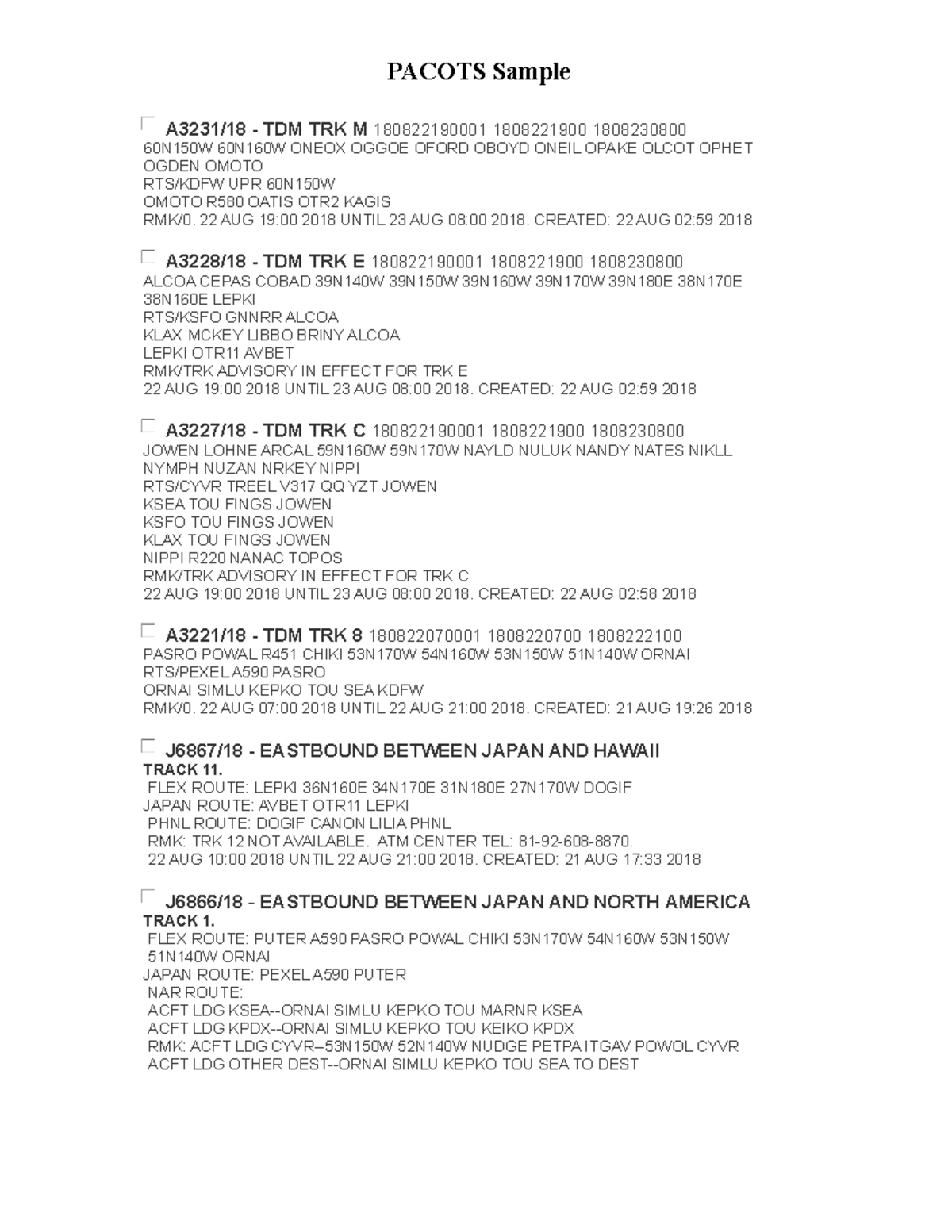 L 23 Pacots Sample V2 350 - PACOTS Sample A3231/18 - TDM TRK M ...