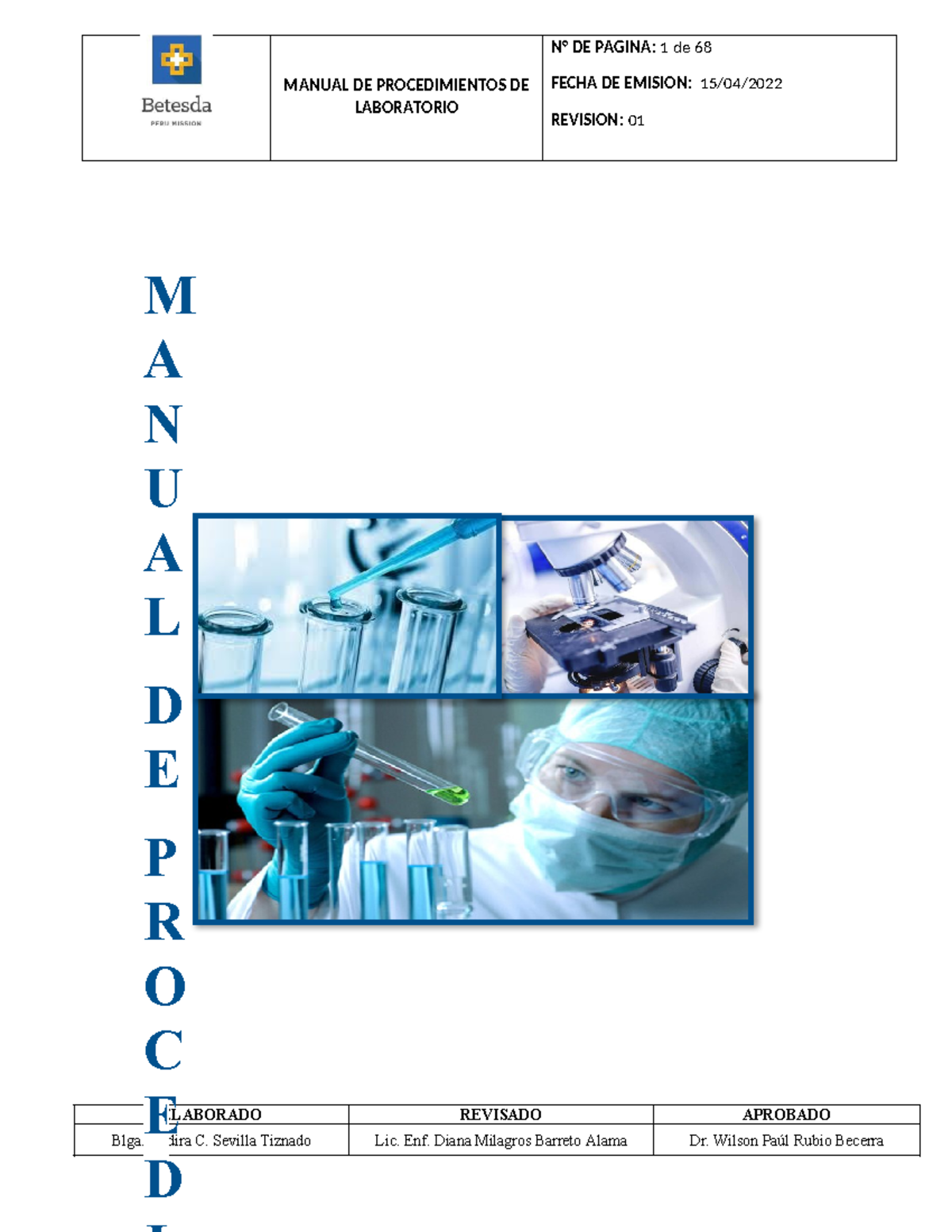 Manual DE Procedimientos DE Laboratorio - MANUAL DE PROCEDIMIENTOS DE LABORATORIO FECHA DE ...