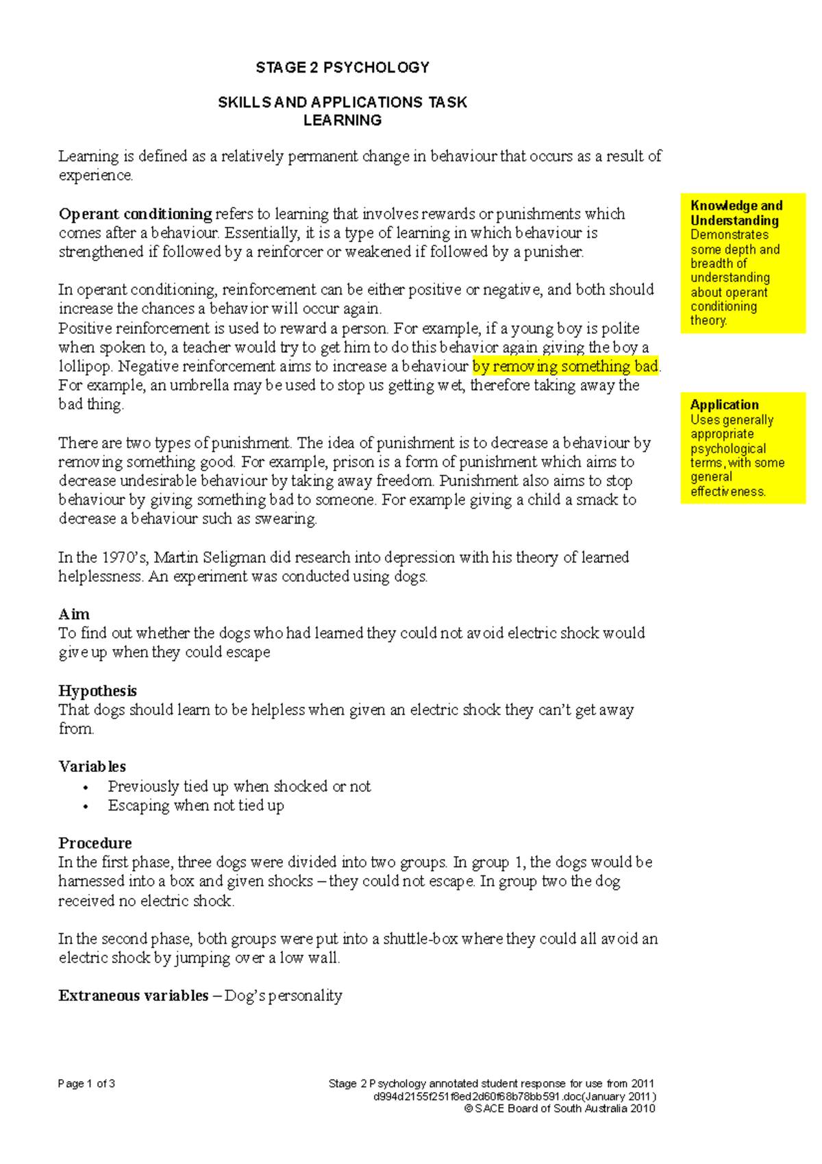 Task 2 - Student Response 2 - STAGE 2 PSYCHOLOGY SKILLS AND ...