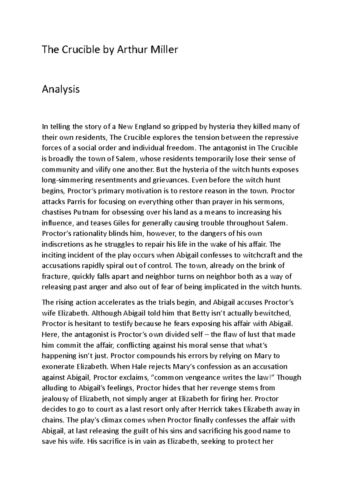 The Crucible by Arthur Miller - The Crucible by Arthur Miller Analysis ...