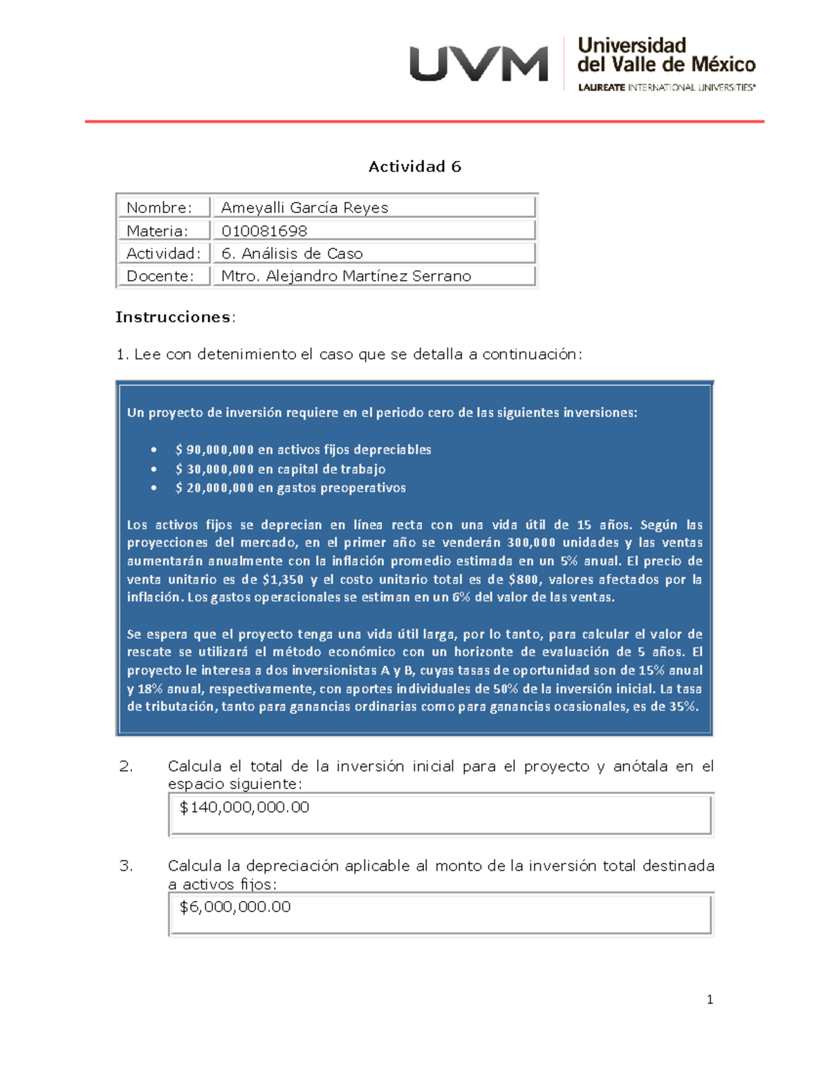 Actividad 6 formacion y evaluacion de proyectos - UVM - Studocu