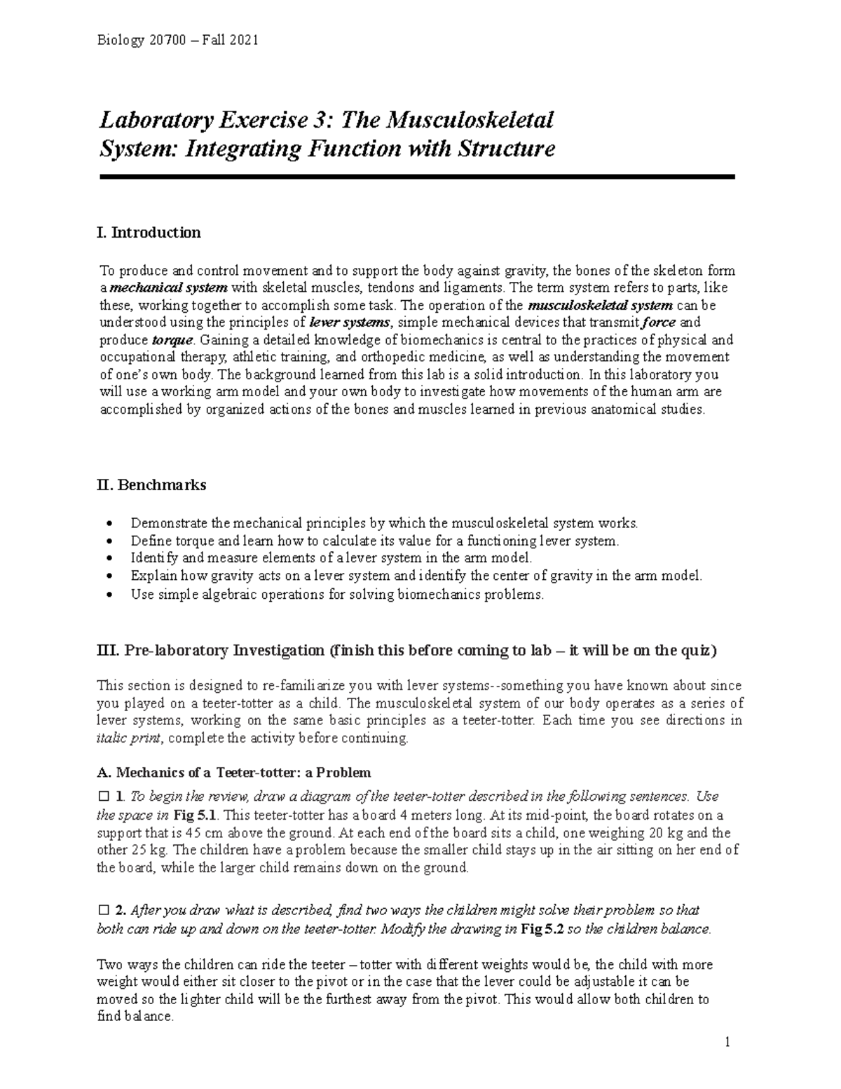 Lab 3 Biomechanics of the Arm - Biology 20700 – Fall 2021 1 Laboratory ...