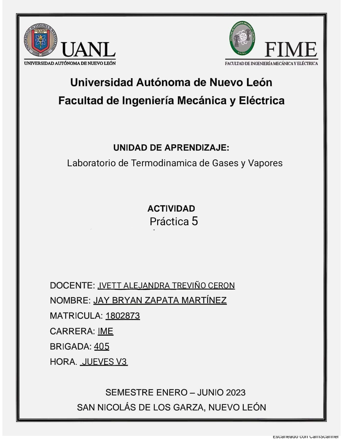 Práctica 5 - Termodinámica De Gases Y Vapores Y Laboratorio - Studocu