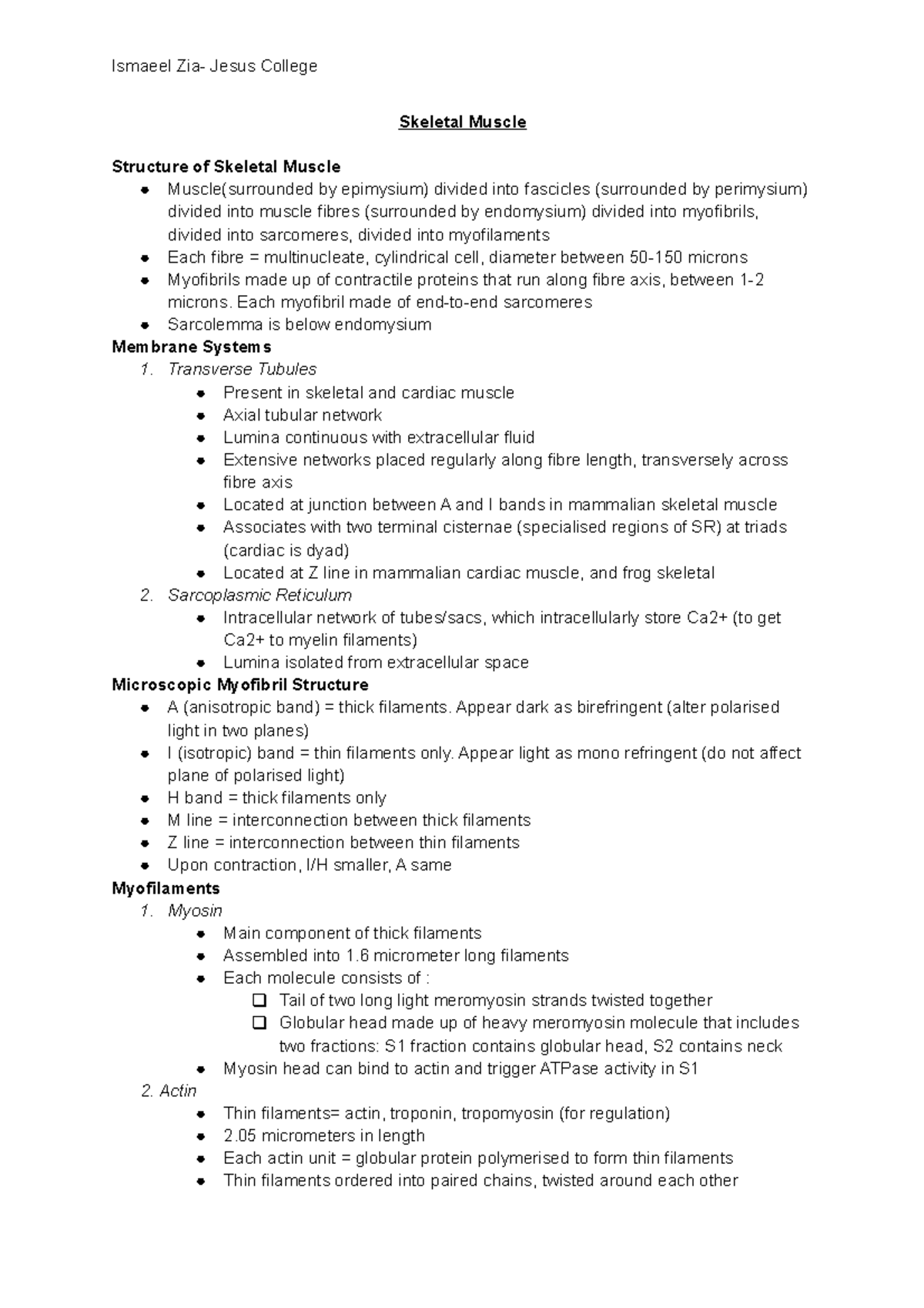 HOM Skeletal Muscle Notes - Skeletal Muscle Structure of Skeletal ...