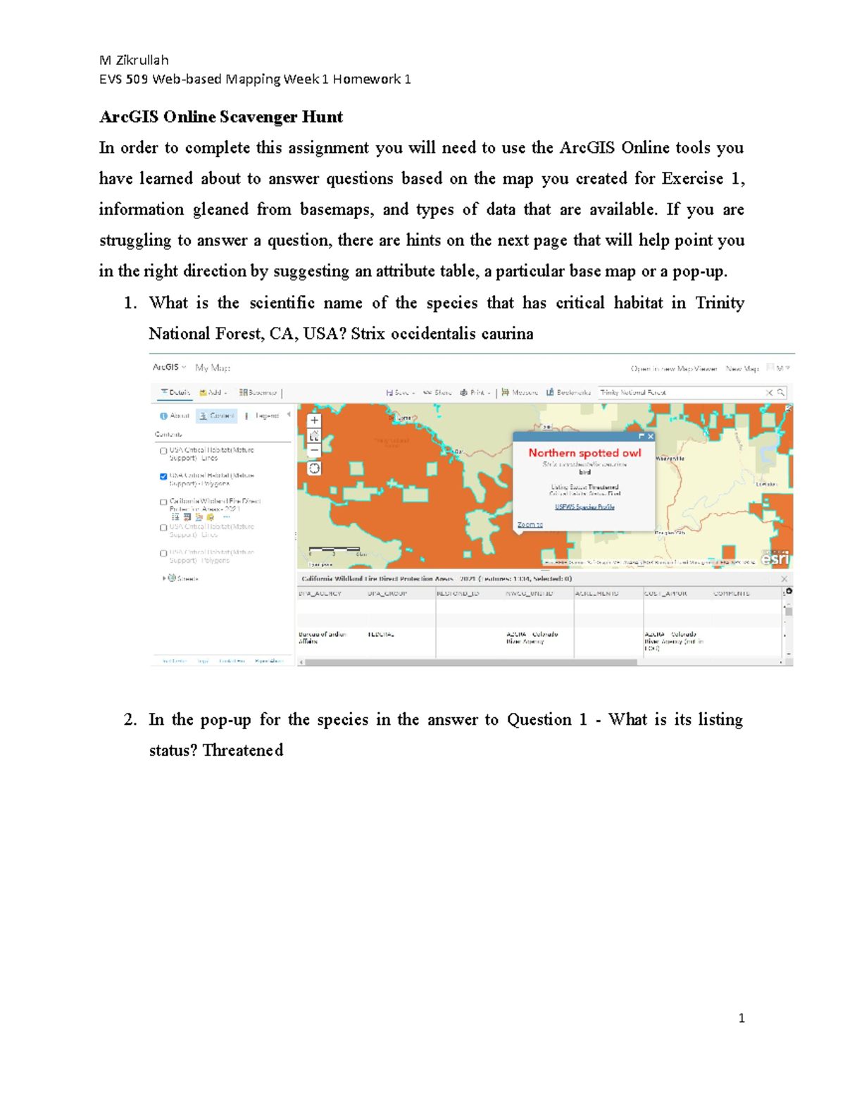 1. M Zikrullah Week1Homework-Scavenger Hunt - EVS 509 Web-based Mapping Week 1 Homework 1 ArcGIS ...