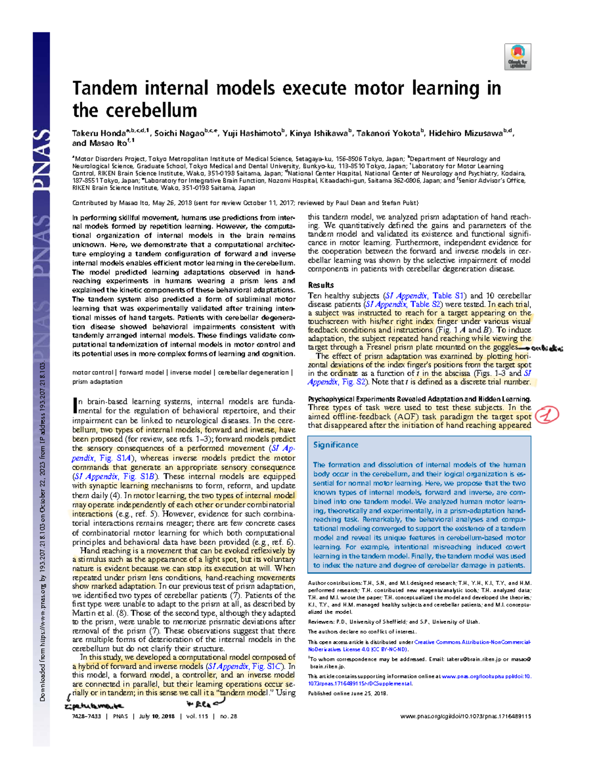 Honda et al 2018 tandem internal models execute motor learning in the ...