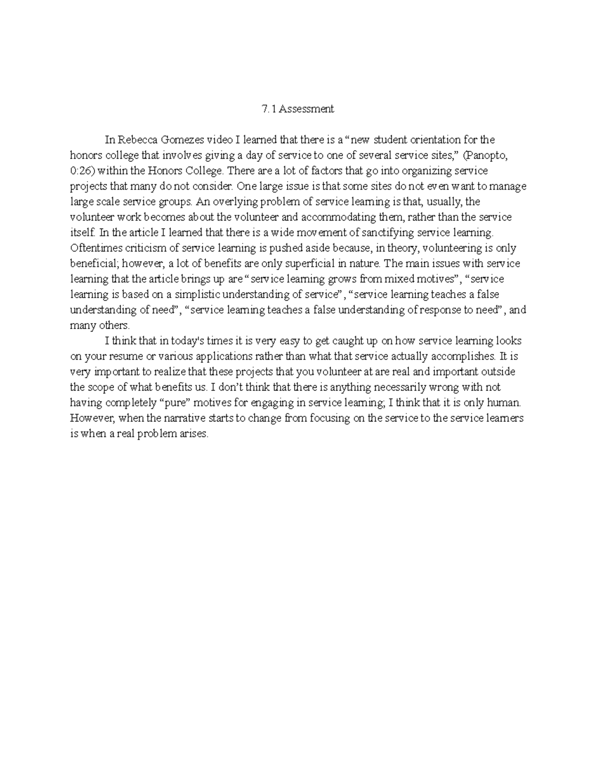 7.1 Assessment - assignment - 7 Assessment In Rebecca Gomezes video I ...