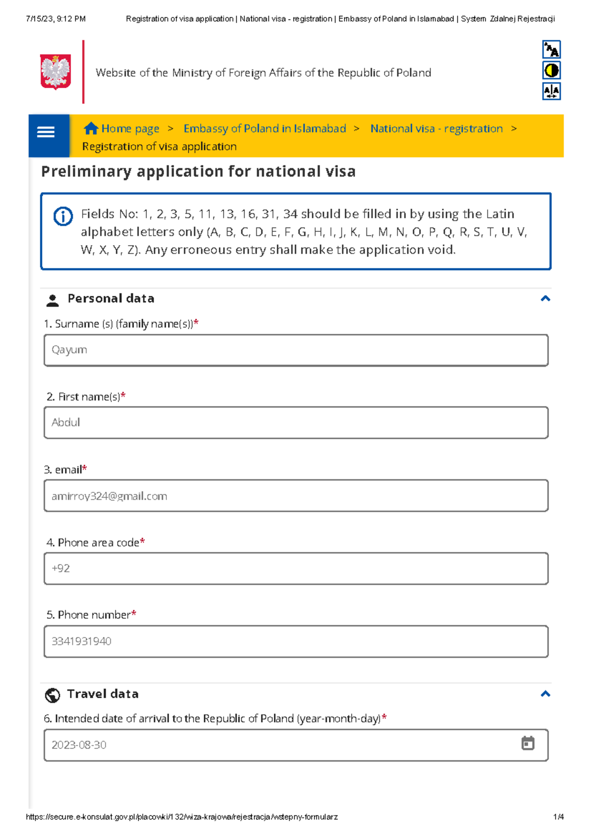 Filled form for national work visa - 7/15/23, 9:12 PM Registration of ...