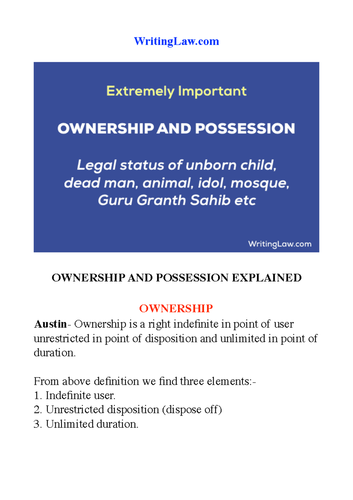 Sample PDF Ownership and Possession Explained - WritingLaw OWNERSHIP ...