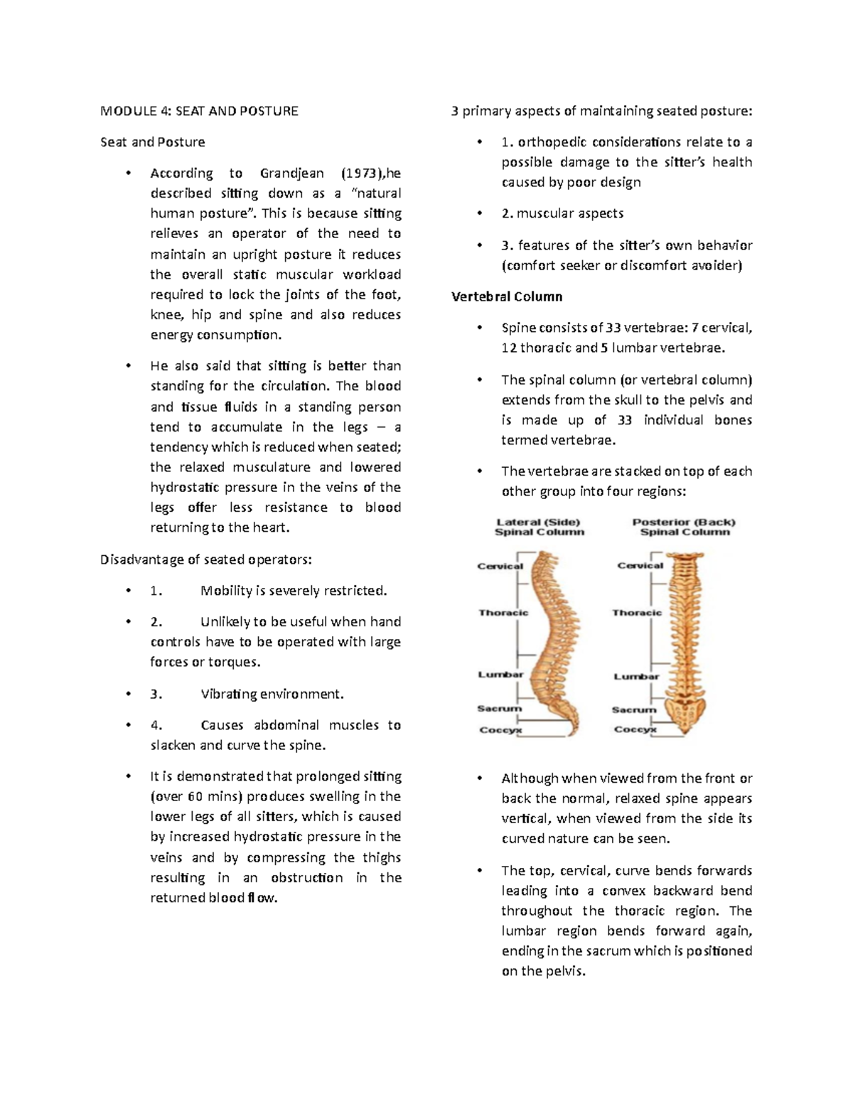 Module 4 - ergo - MODULE 4: SEAT AND POSTURE Seat and Posture ...