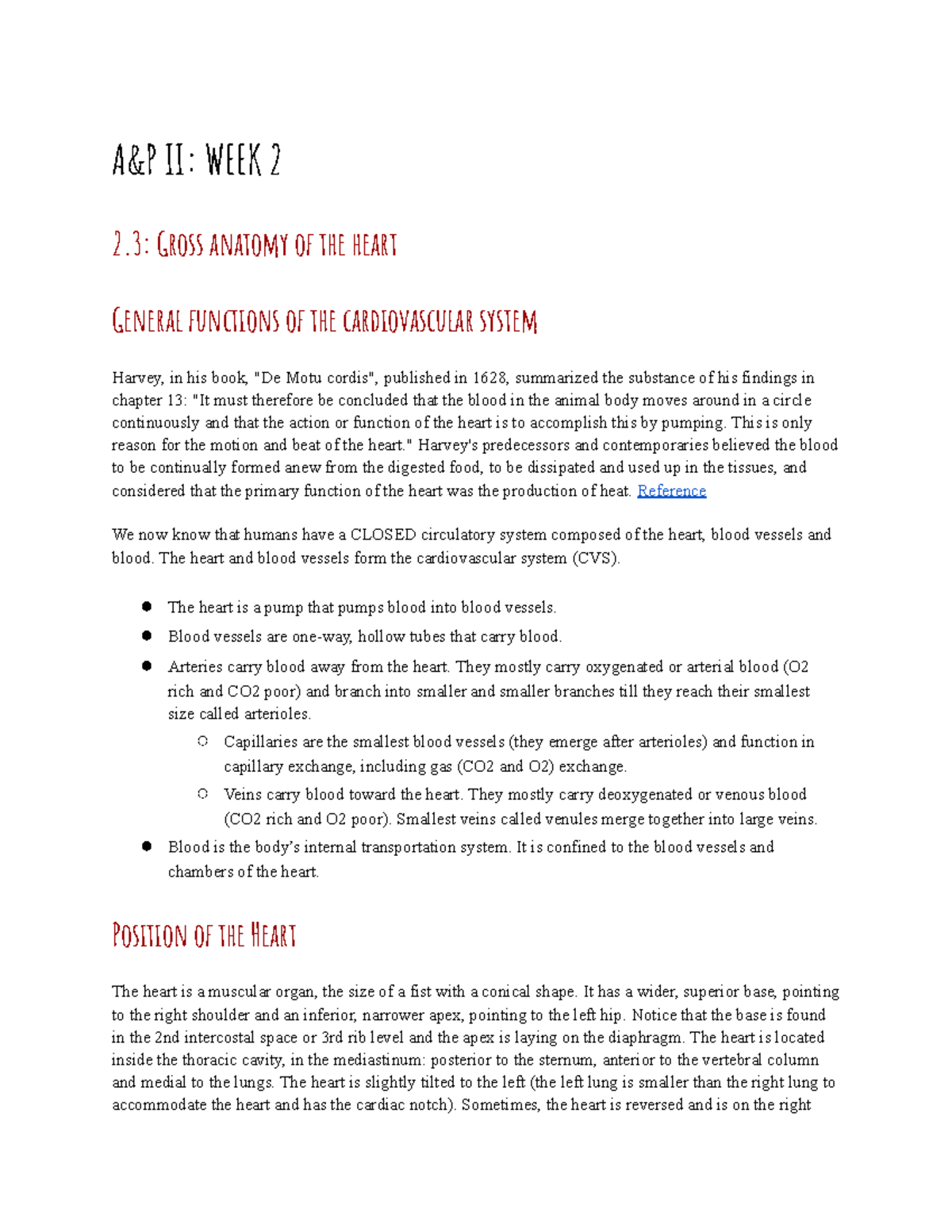 Aand P II WEEK 2 - study notes - A&P II: WEEK 2 2: Gross anatomy of the ...