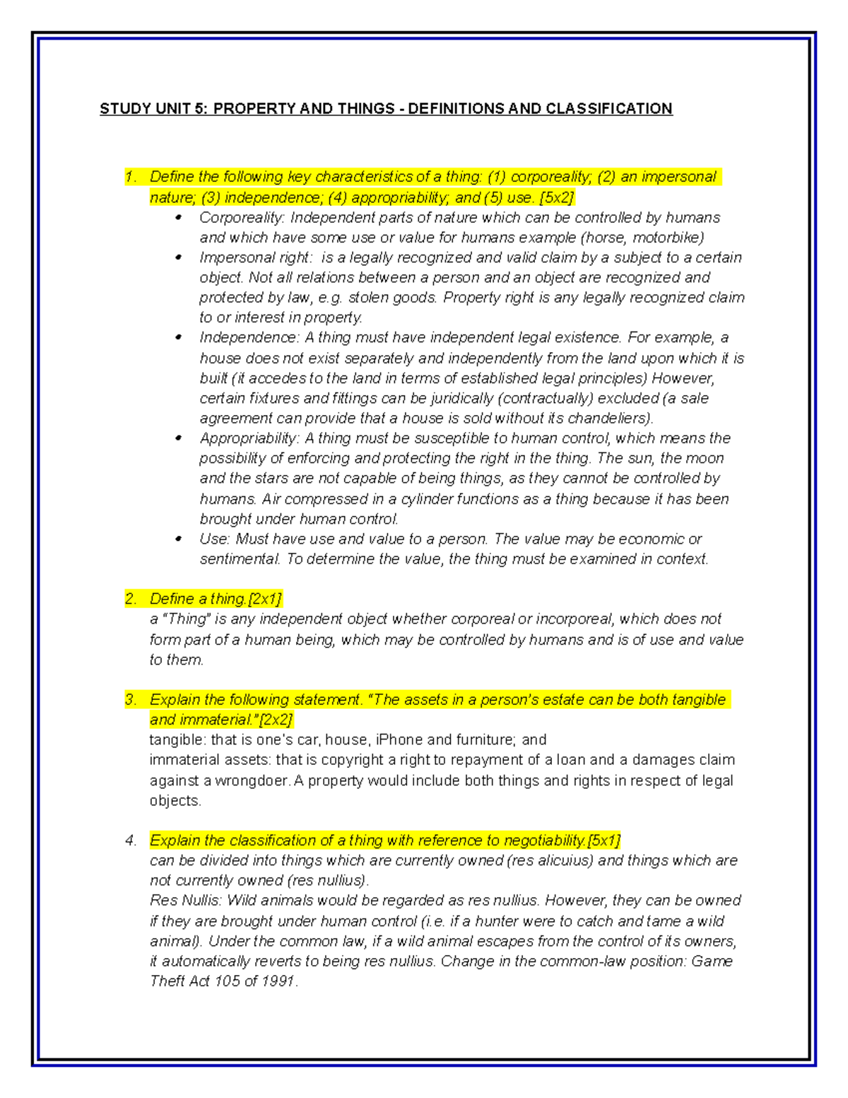 Legal Principles (LEP200S) Study Unit 5 - STUDY UNIT 5: PROPERTY AND ...