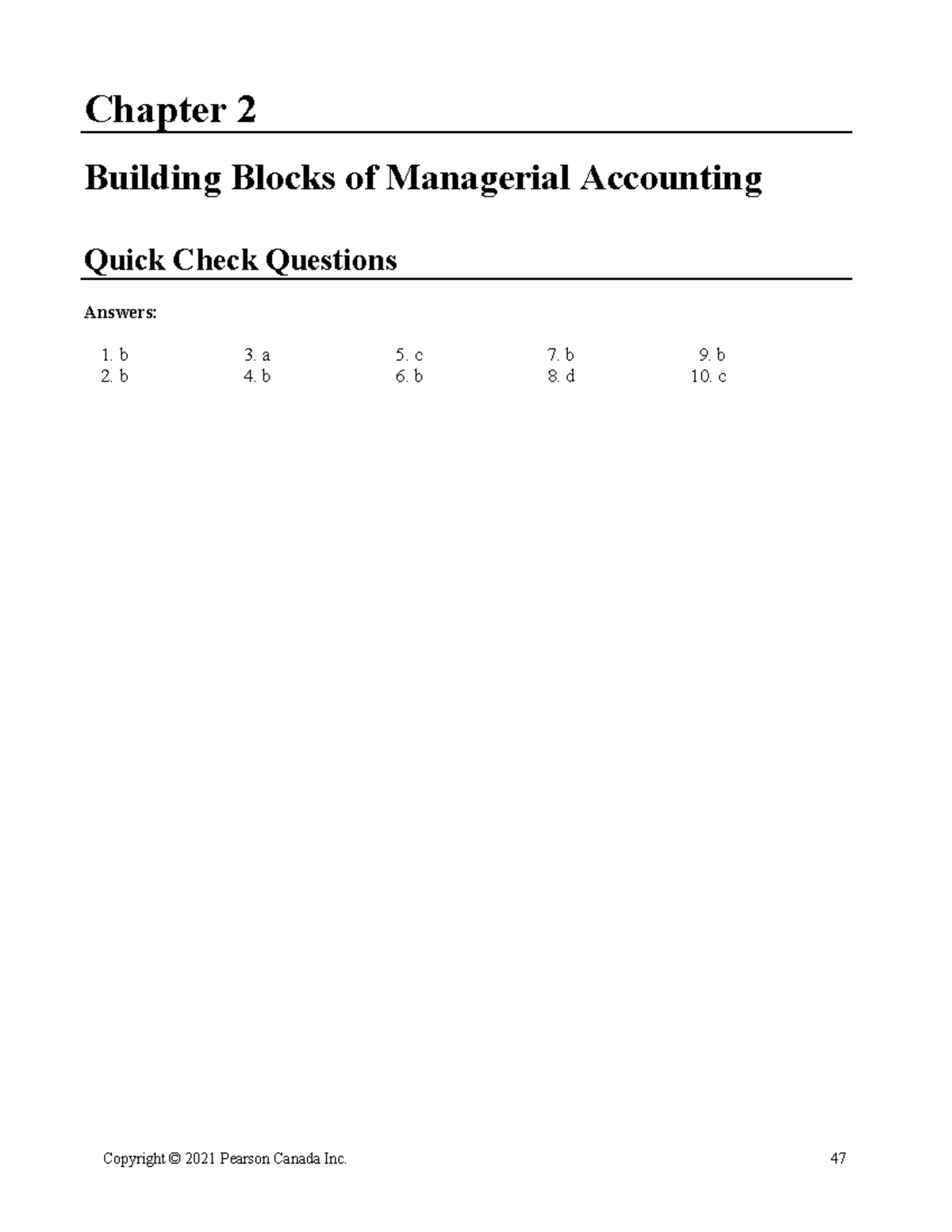 Chapter 2 Student Solutions - Chapter 2 Building Blocks of Managerial Accounting Quick Check ...