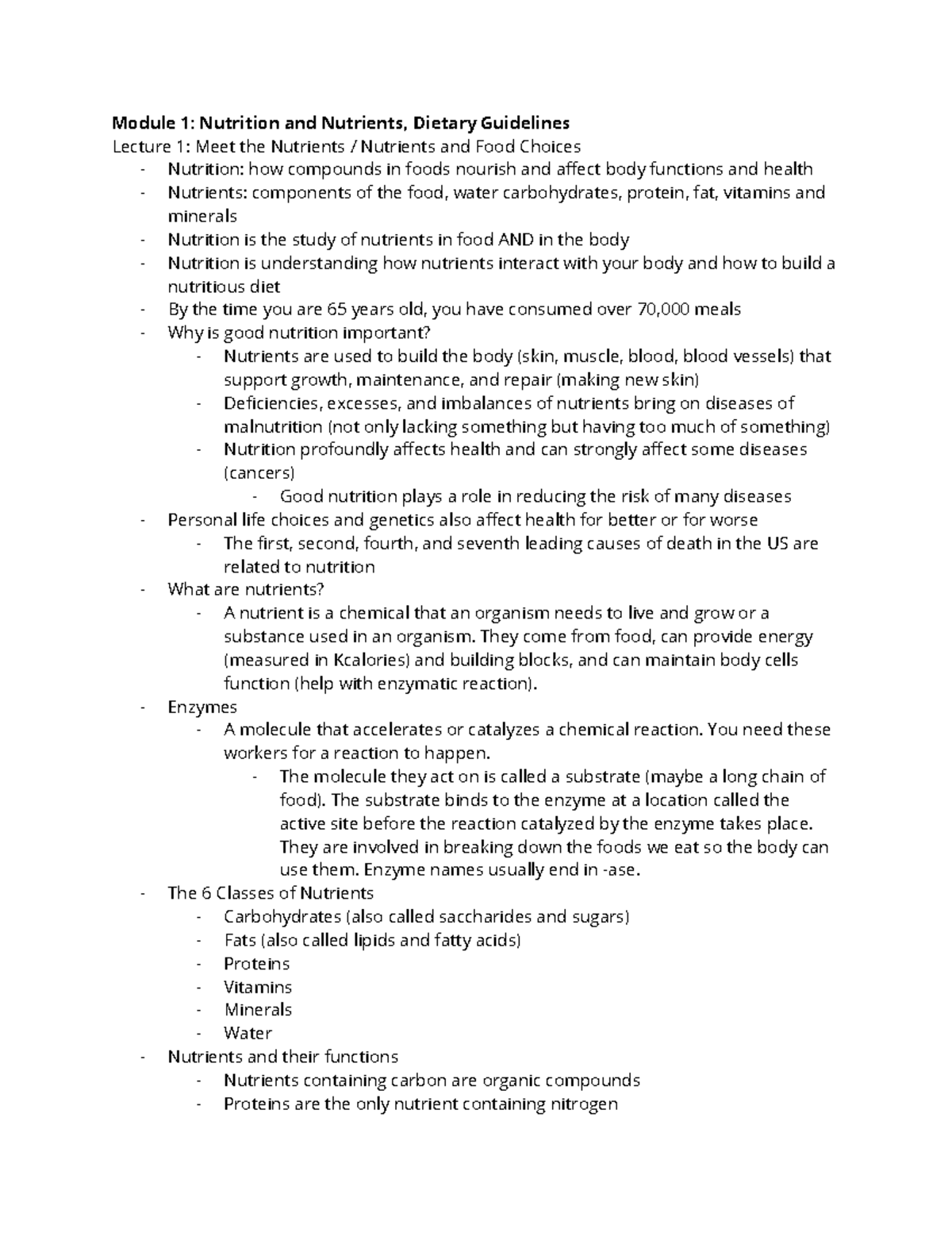 FDNS2100 Modules 1-4 - Module 1: Nutrition and Nutrients, Dietary ...