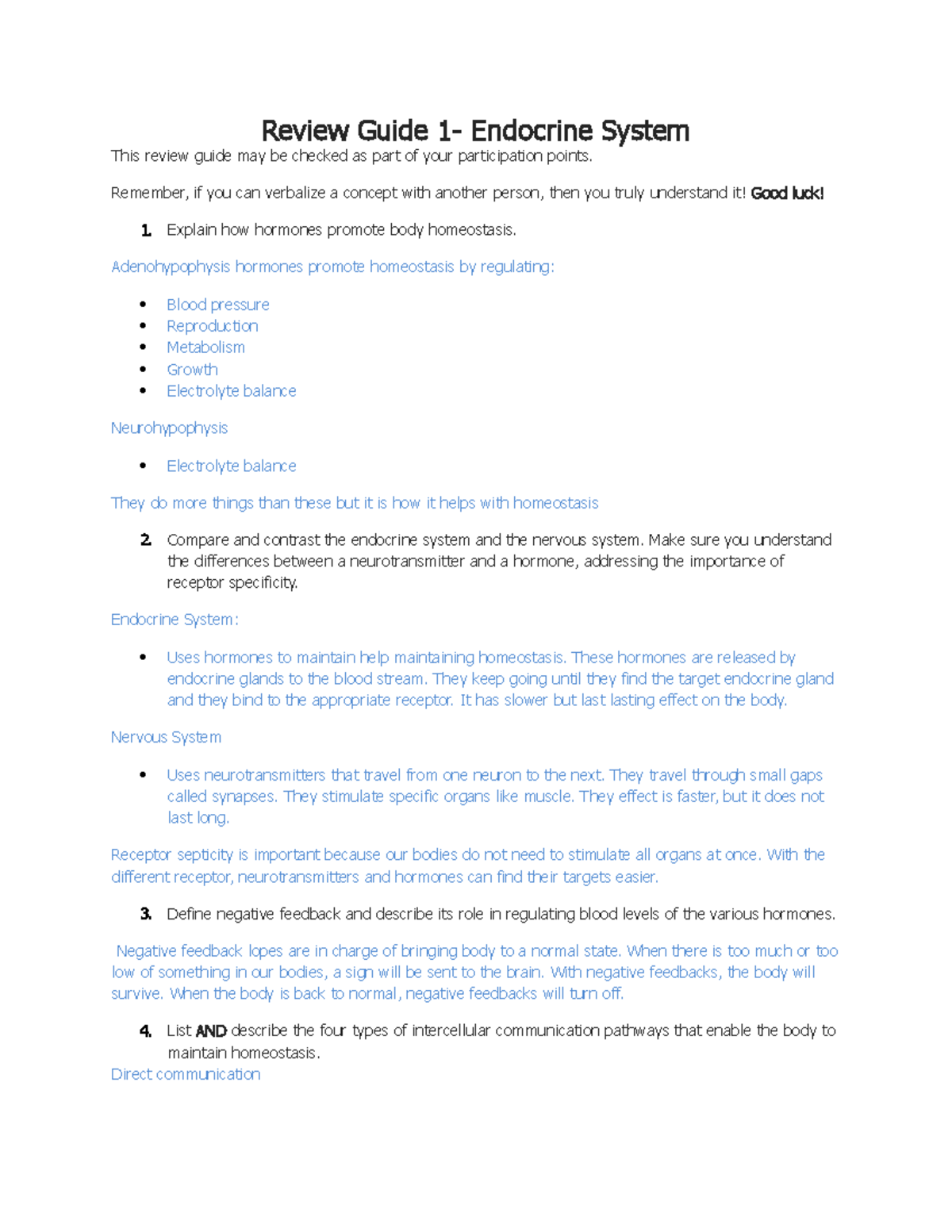 Review Guide 1- Endocrine System - Review Guide 1 - Endocrine System ...