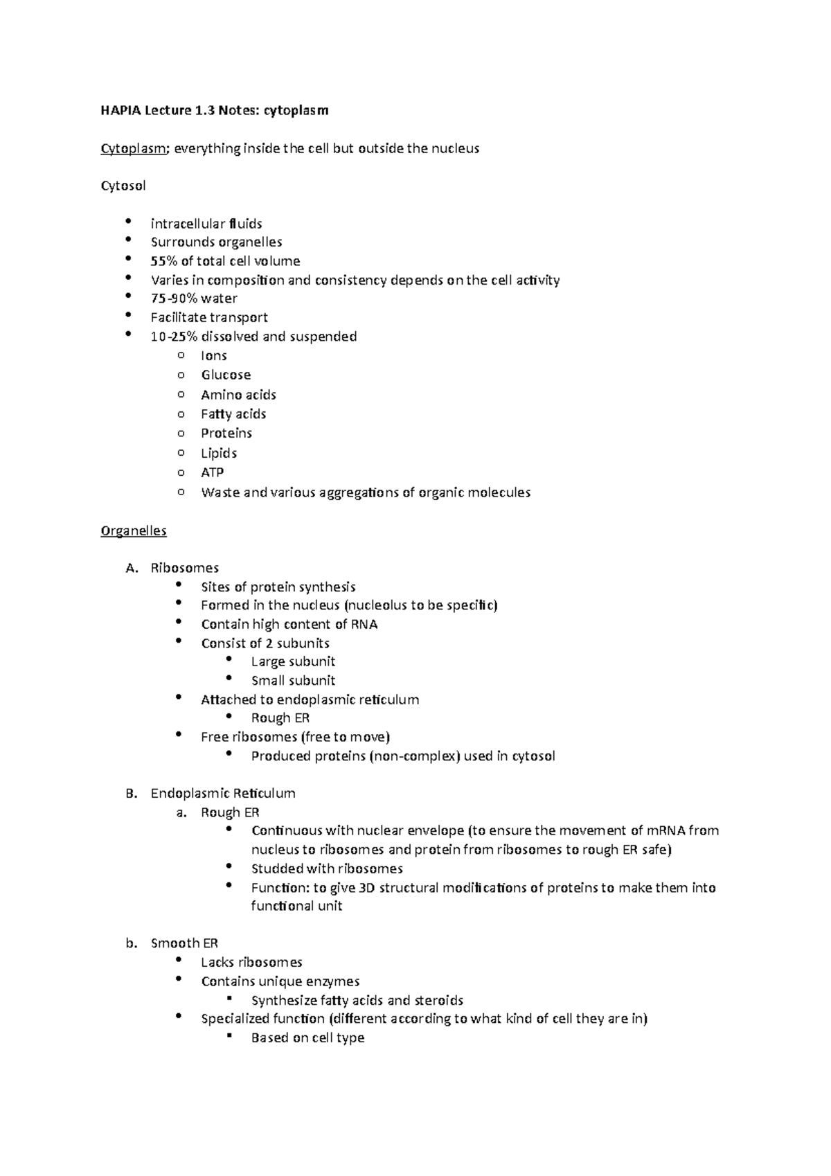 Hapia Lecture 1.3 Cytoplasm - HAPIA Lecture 1 Notes: cytoplasm ...