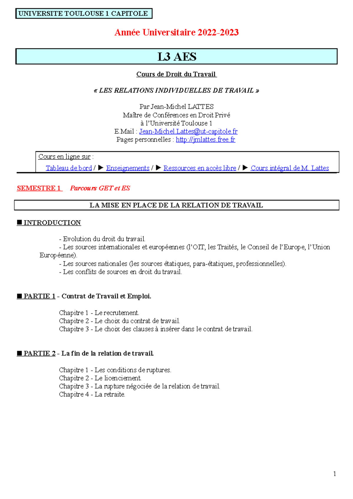 L3 AES Semestre 1 et 2 - Semestre 1 - 2022-2023 - UNIVERSITE TOULOUSE 1 ...