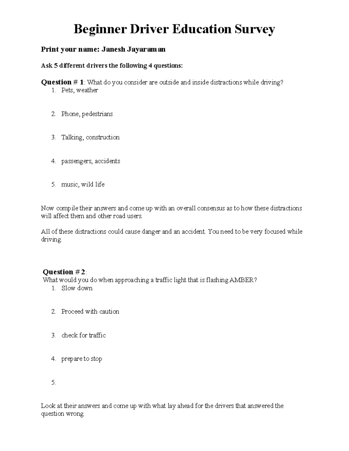 Janesh Jayaraman - Beginner Driver Education Survey - Beginner Driver ...