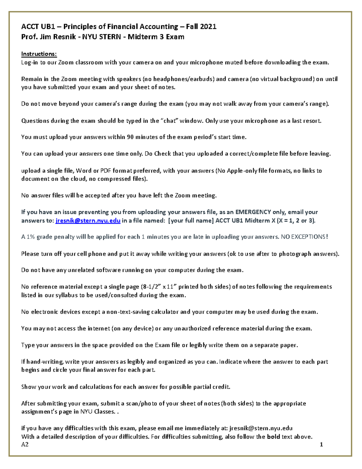 Midterm 3A V2 Fa21 Print - ACCT UB1 – Principles of Financial ...