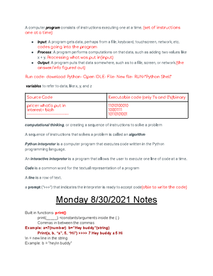 Zybooks- 1.1 Weds. Notes - A computer program consists of instructions ...