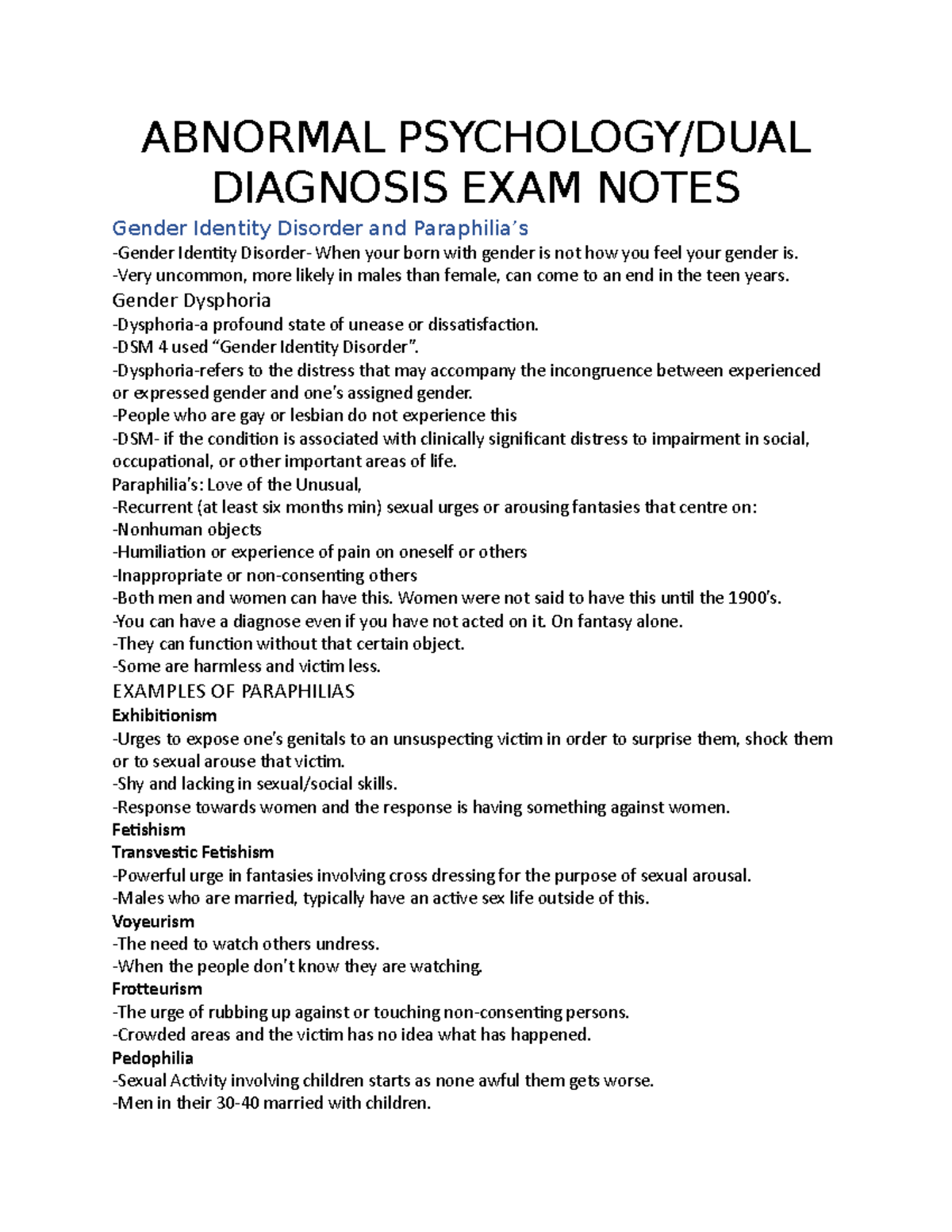 Abnormal Psychology - Lecture notes all - ABNORMAL PSYCHOLOGY/DUAL ...