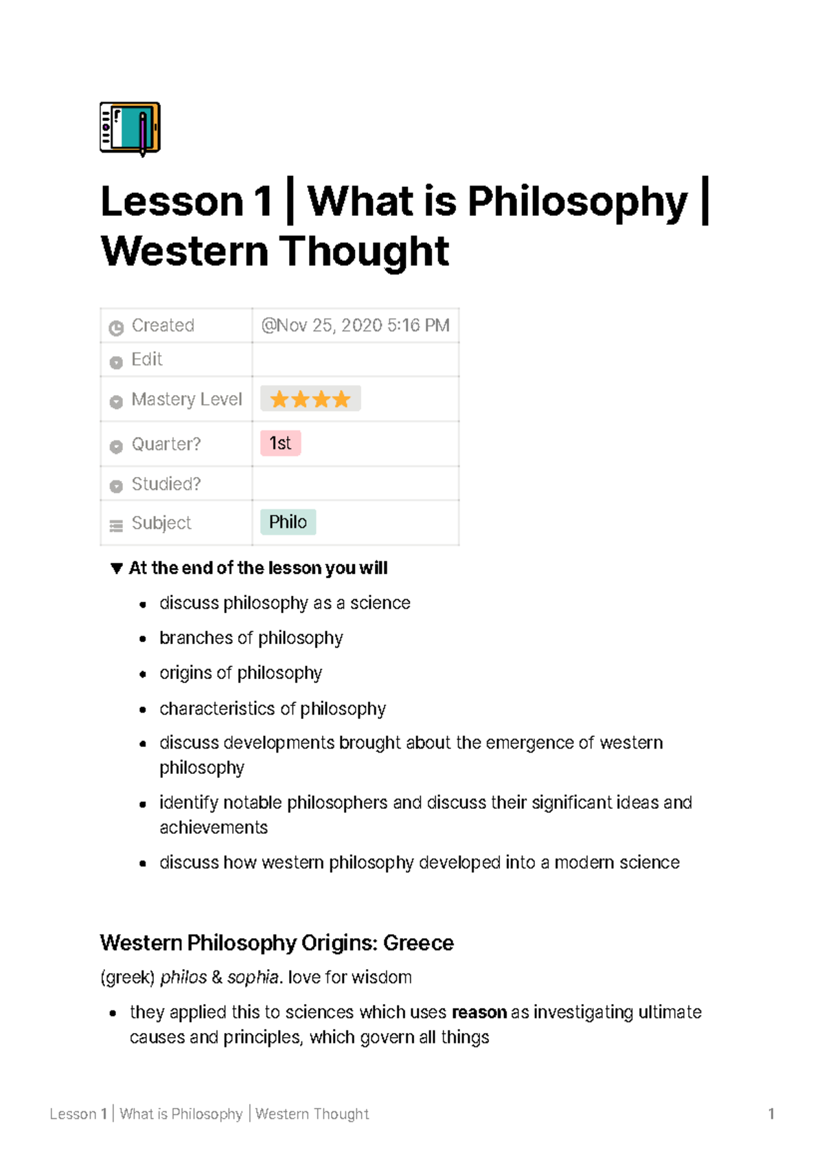 Lesson 1 What is Philosophy Western Thought - Lesson 1 | What is ...