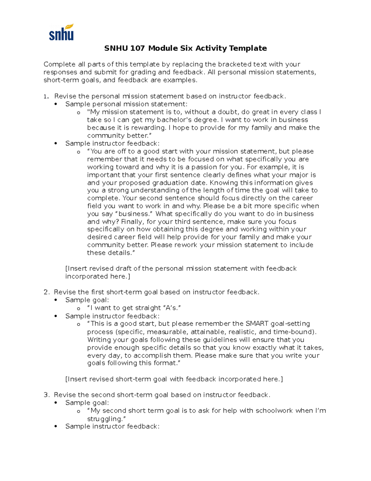 SNHU 107 Module Six Activity Template - Studocu
