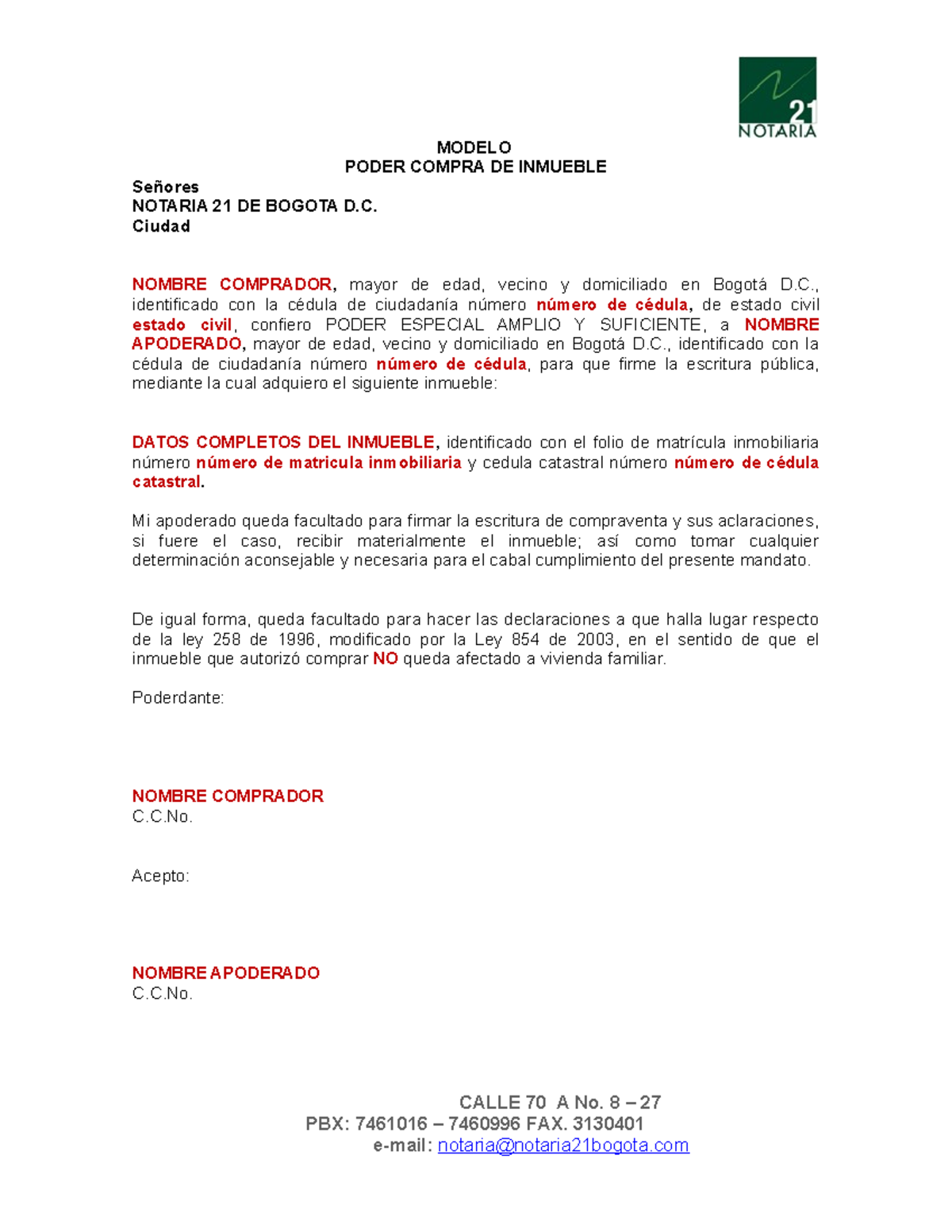 Poder- Especial-compra - MODELO PODER COMPRA DE INMUEBLE Señores ...