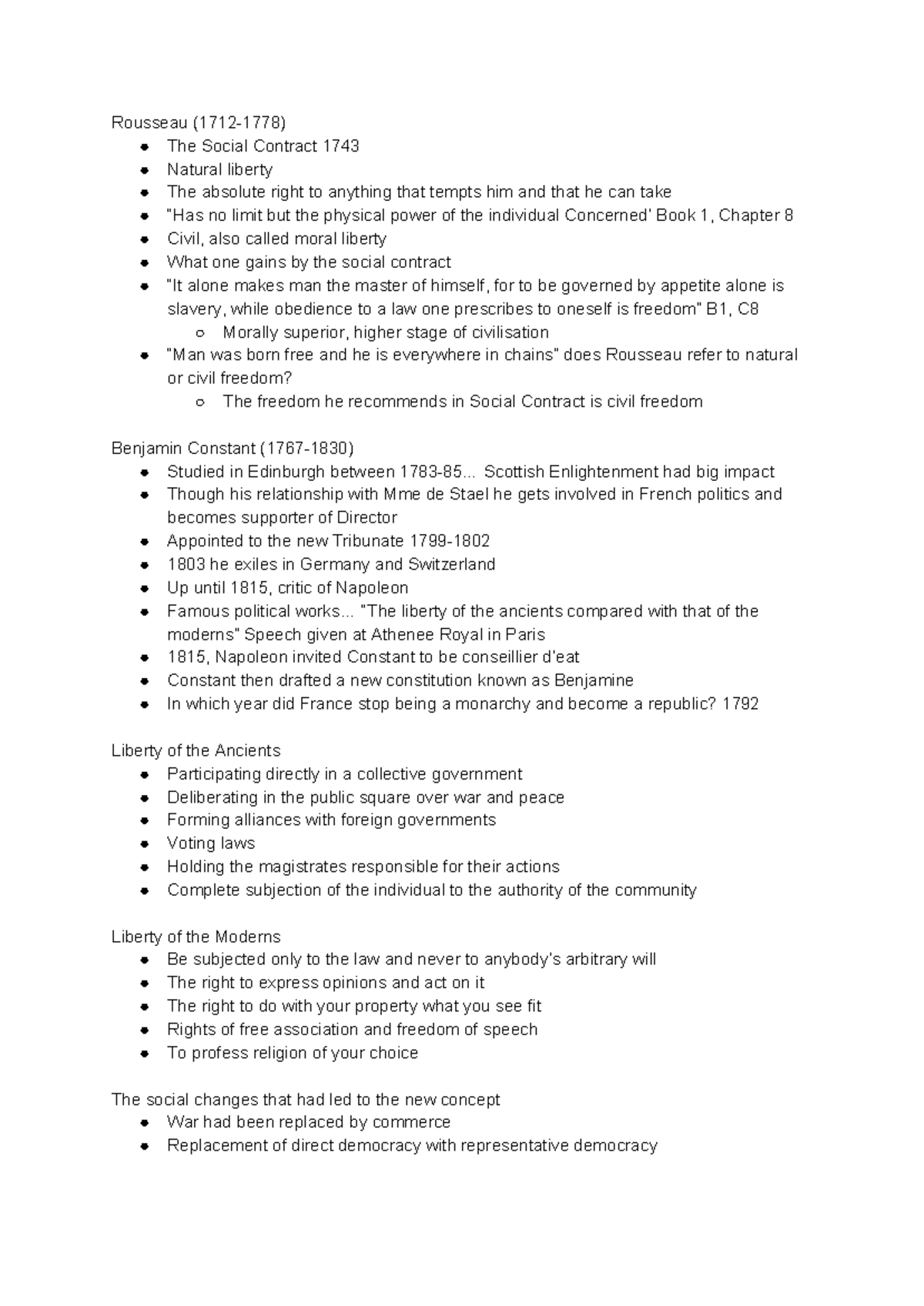 Theories of Liberty Lecture 1 - Rousseau (1712-1778) The Social ...