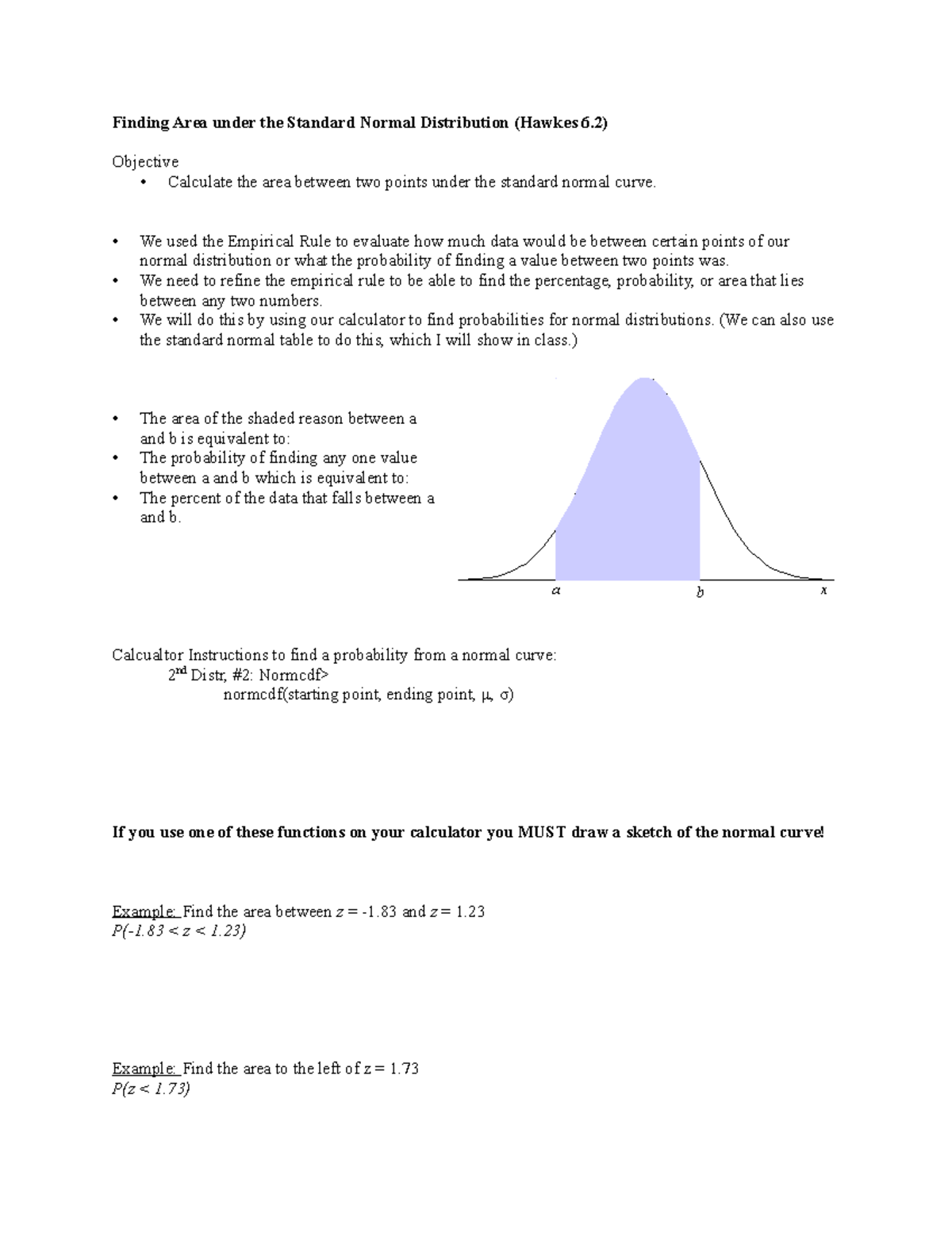 Lesson 21 Std Normal normcdf - Finding Area under the Standard Normal ...