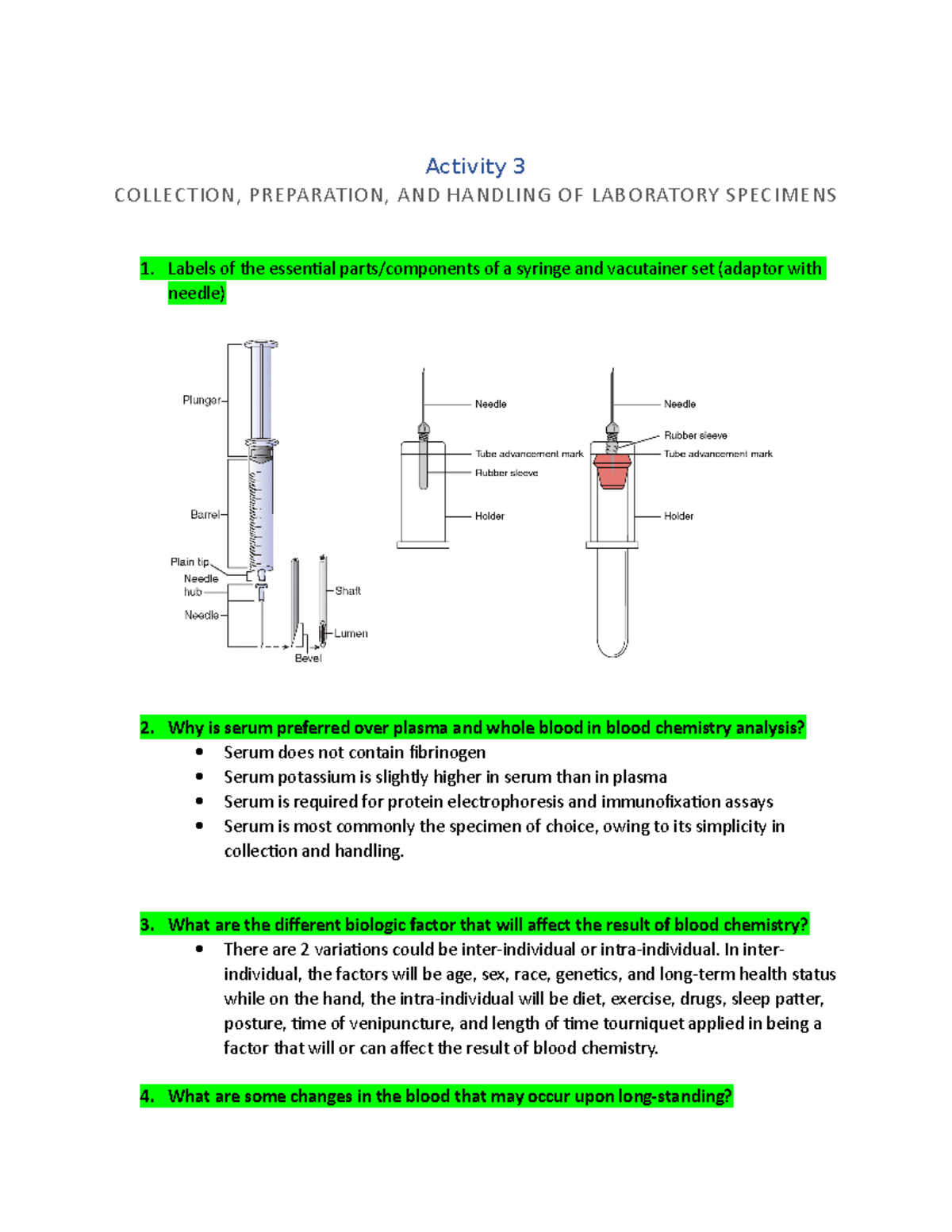 Activity in Specimen Collection - Activity 3 COLLECTION, PREPARATION ...