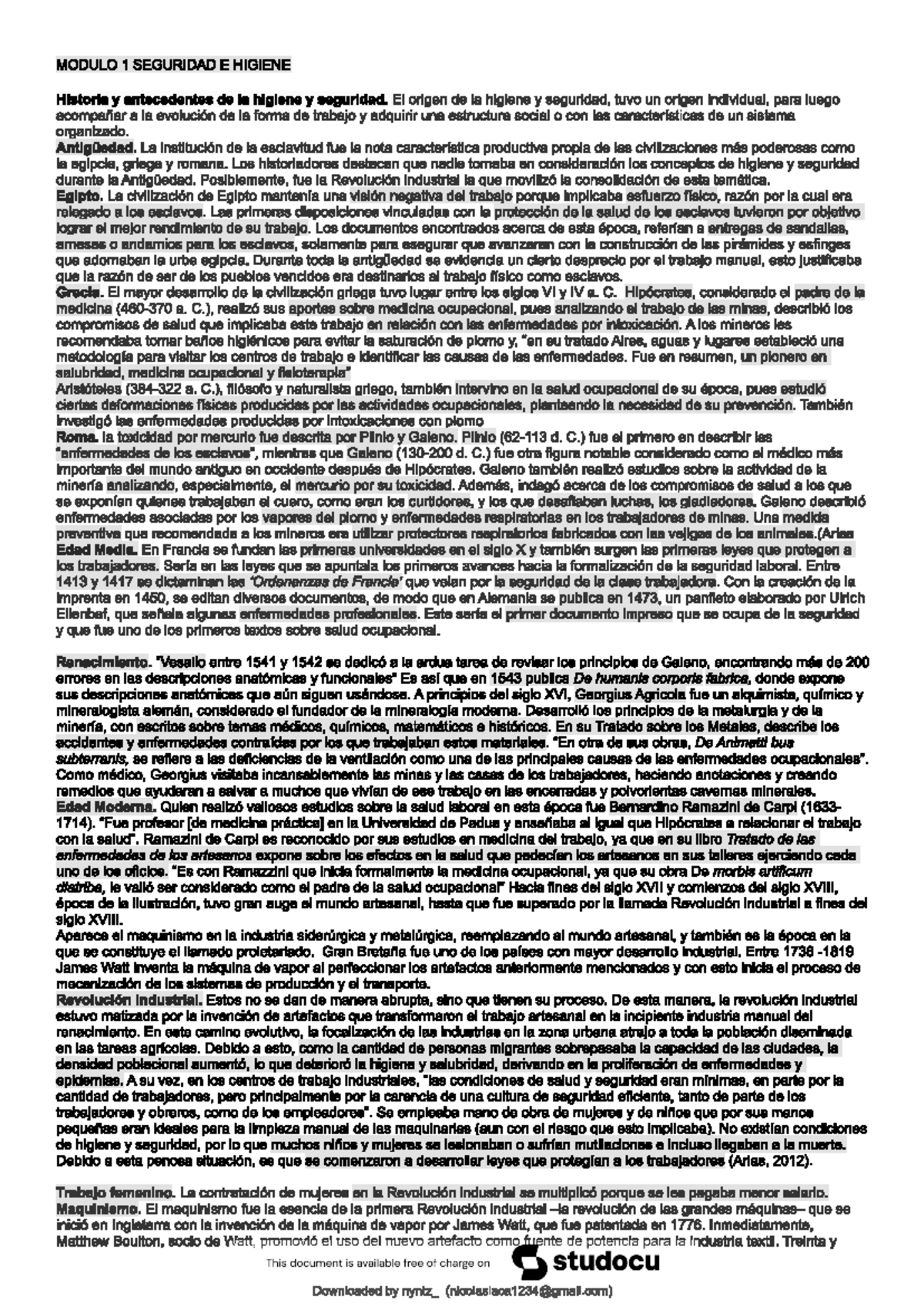 Resumen seguridad e higiene primer parcial - MODULO 1 SEGURIDAD E HIGIENE Historia y ...