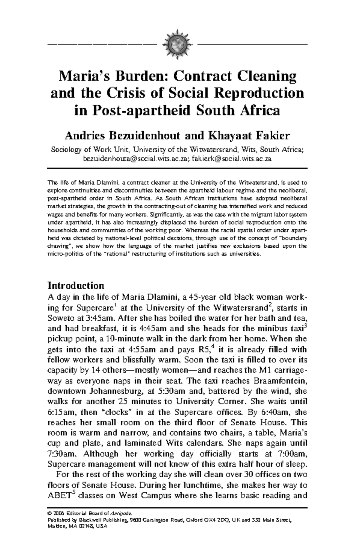 Bezuidenhout and Fakier Marias Burden