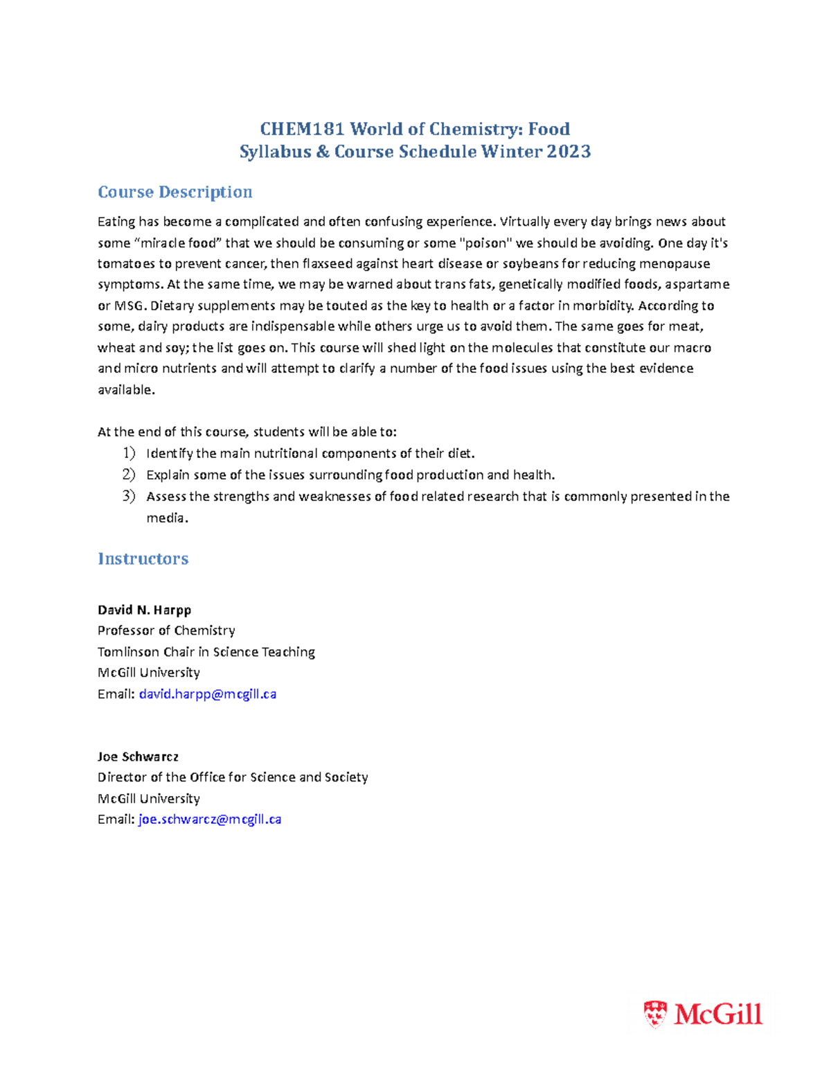 CHEM181 outline - Course outine - CHEM181 World of Chemistry: Food ...