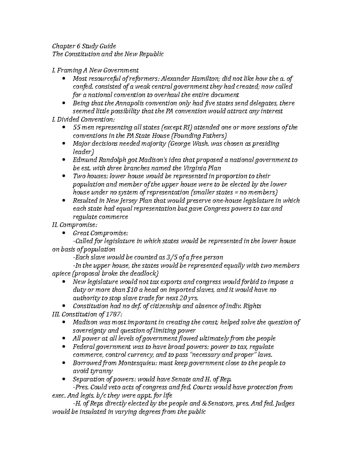 Chapter 6 study guide - Chapter 6 Study Guide The Constitution and the ...