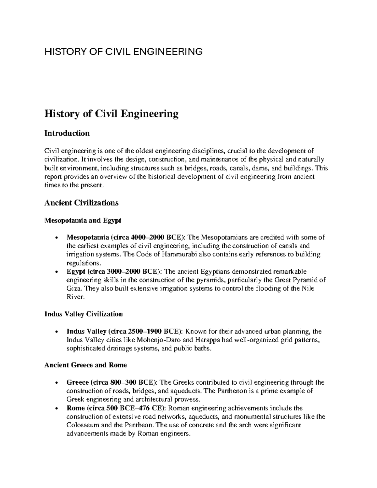 History OF CE - none - HISTORY OF CIVIL ENGINEERING History of Civil ...