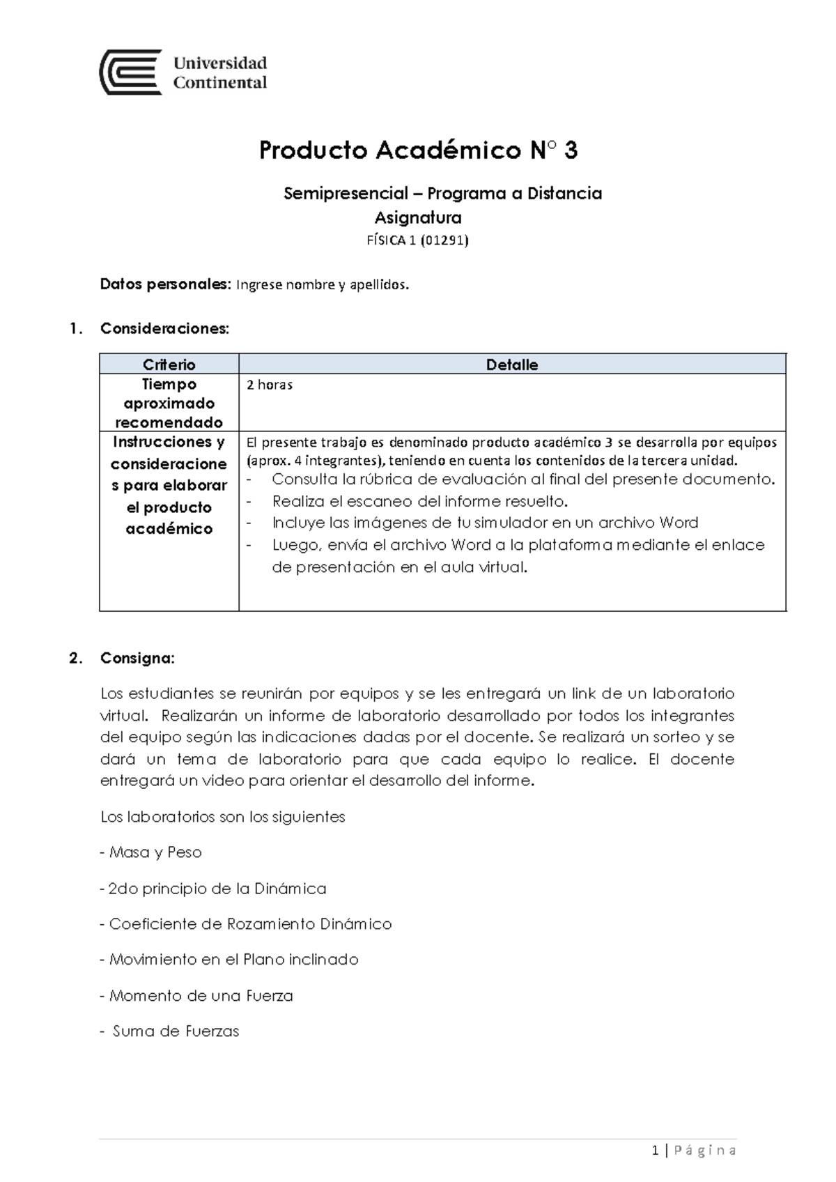 Fisica 1- Unidad 3 - TG - Producto Académico N° 3 Semipresencial ...