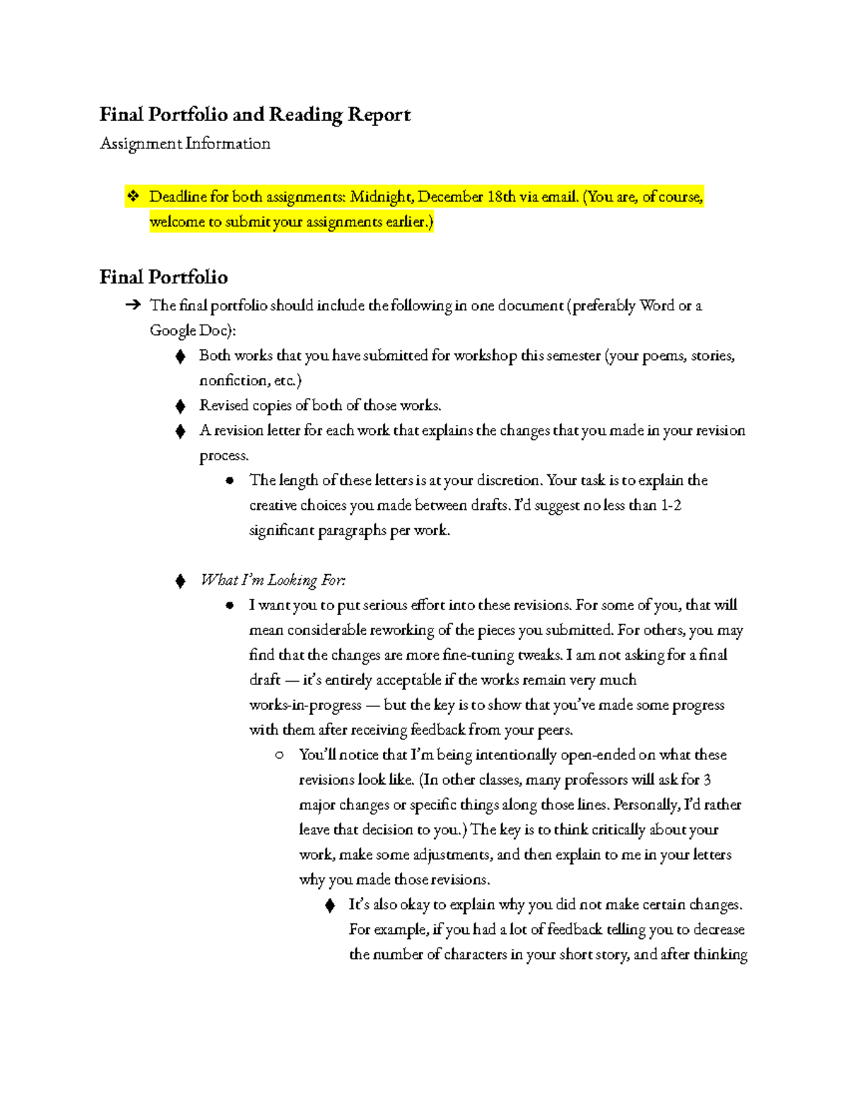 Final Assignments Document - Final Portfolio and Reading Report ...