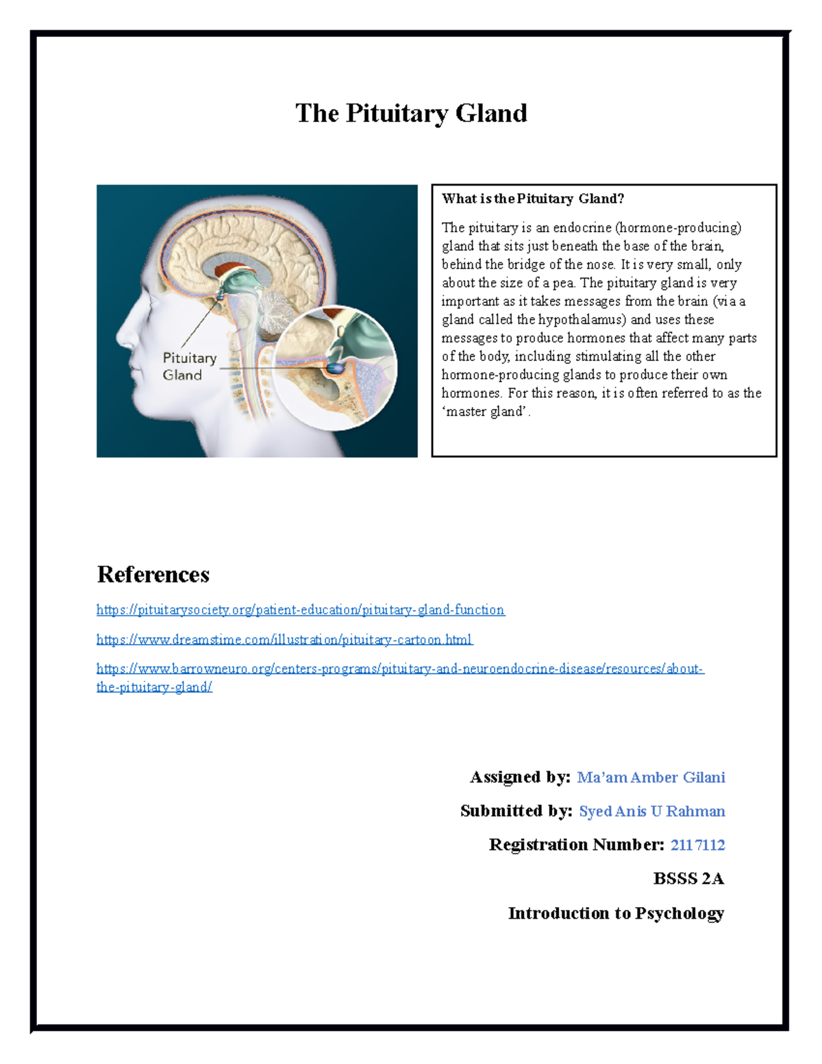 Intro to Psychd fgdfgdfgd fgdfgd - The Pituitary Gland References - Studocu