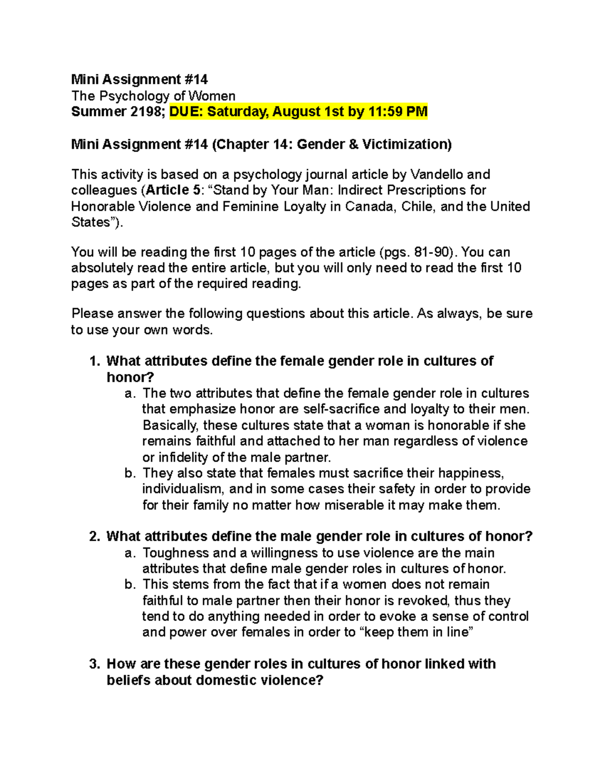 Mini Assignment 14 - Example homework for chapter 14 - Mini Assignment ...