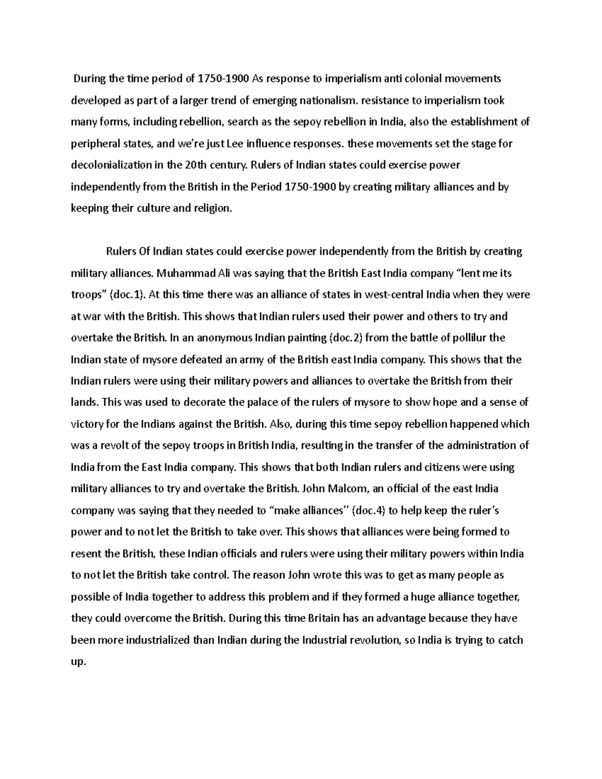 Practice DBQ 1 - During the time period of 1750-1900 As response to ...