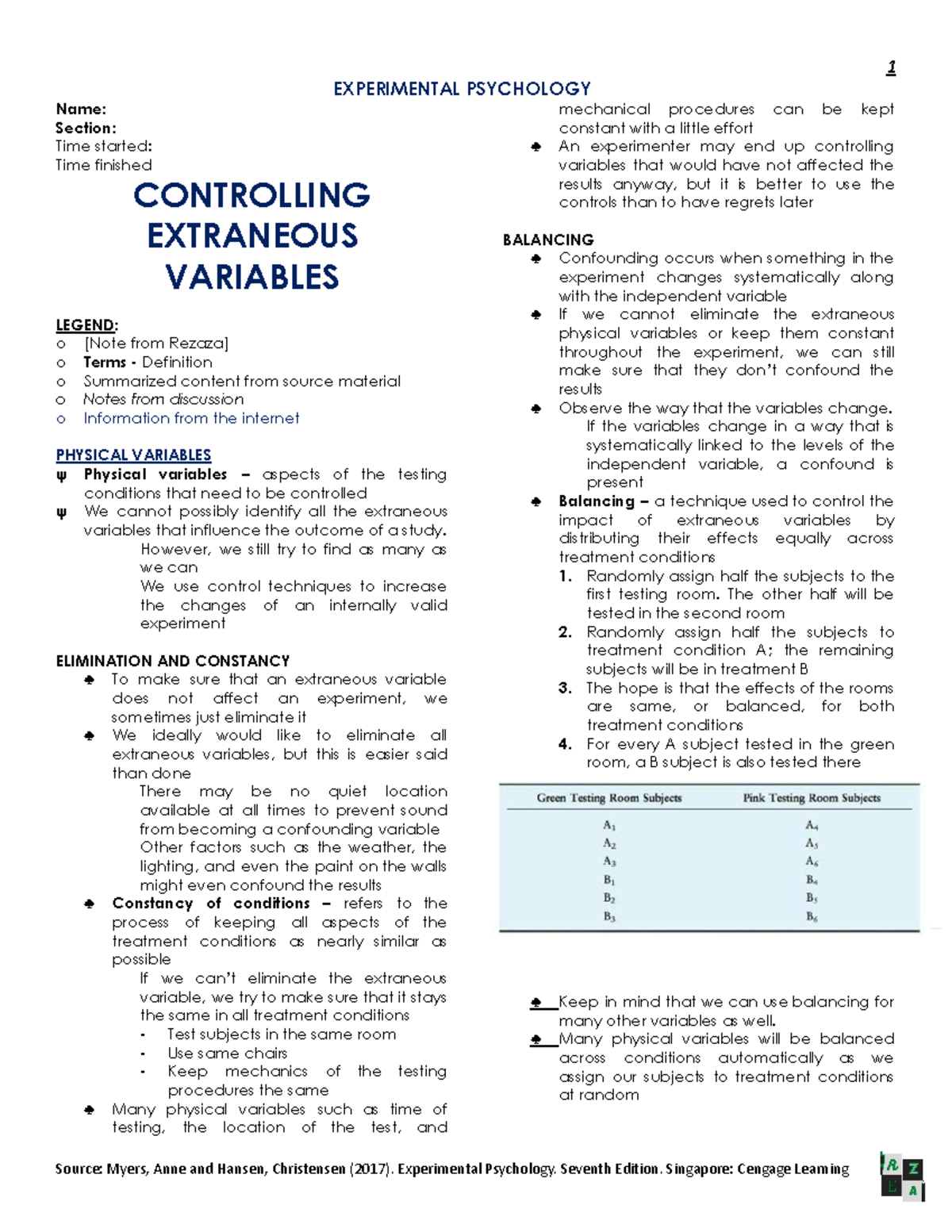 Lesson 4 Controlling Extraneous Variables - EXPERIMENTAL PSYCHOLOGY ...