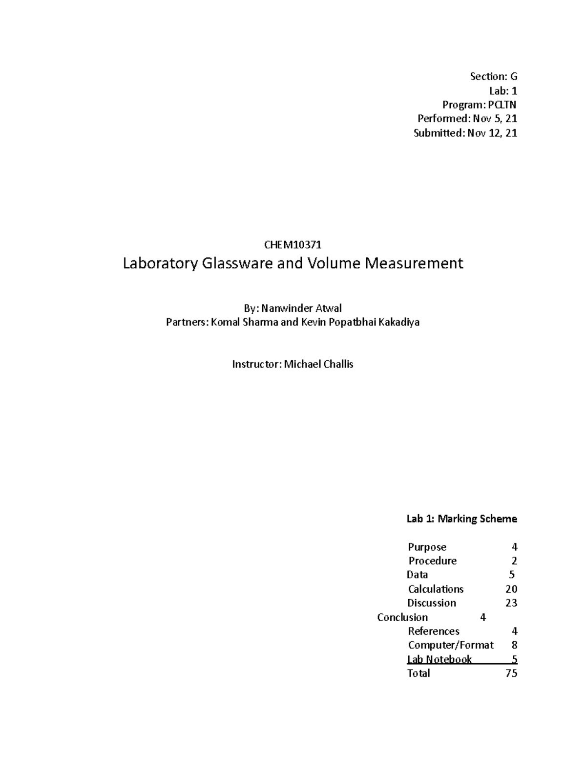 Labratory Techniques Lab #1 - Section: G Lab: 1 Program: PCLTN ...