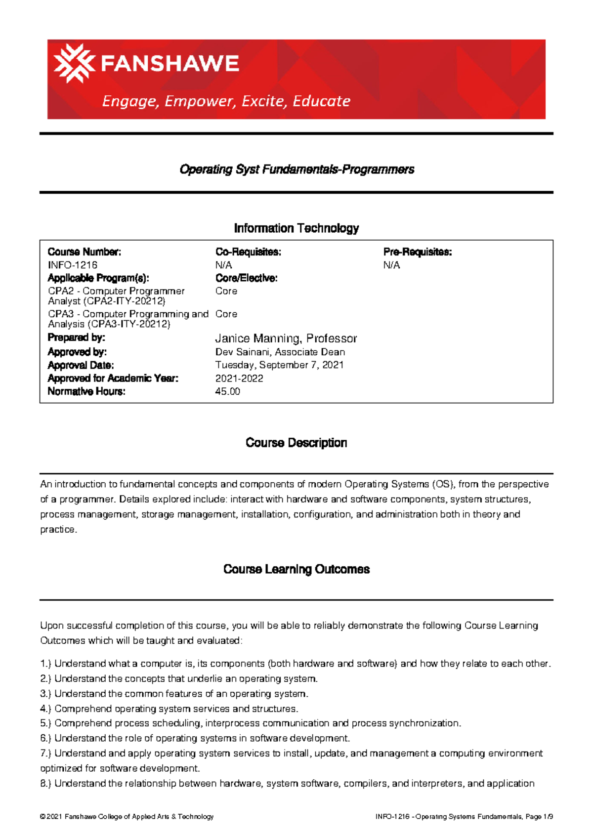 INFO 1216 Fanshawe College for Students - An introduction to ...