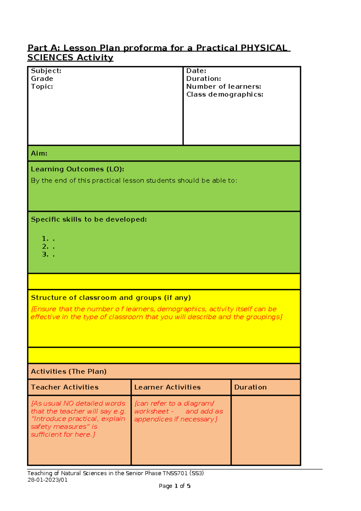 Lesson plan Physics - Previous work - Part A: Lesson Plan proforma for ...