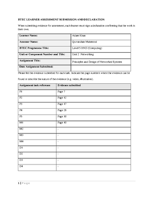 Unit 2-Networking Brief - Unit number: unit-title (template) Assignment Brief Student Name/ID ...