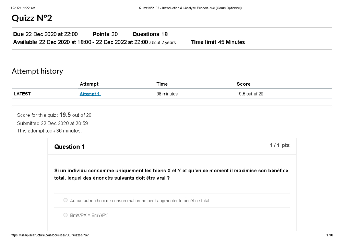 Quizz N°2 07 - Introduction à l’Analyse Economique (Cours Optionnel ...